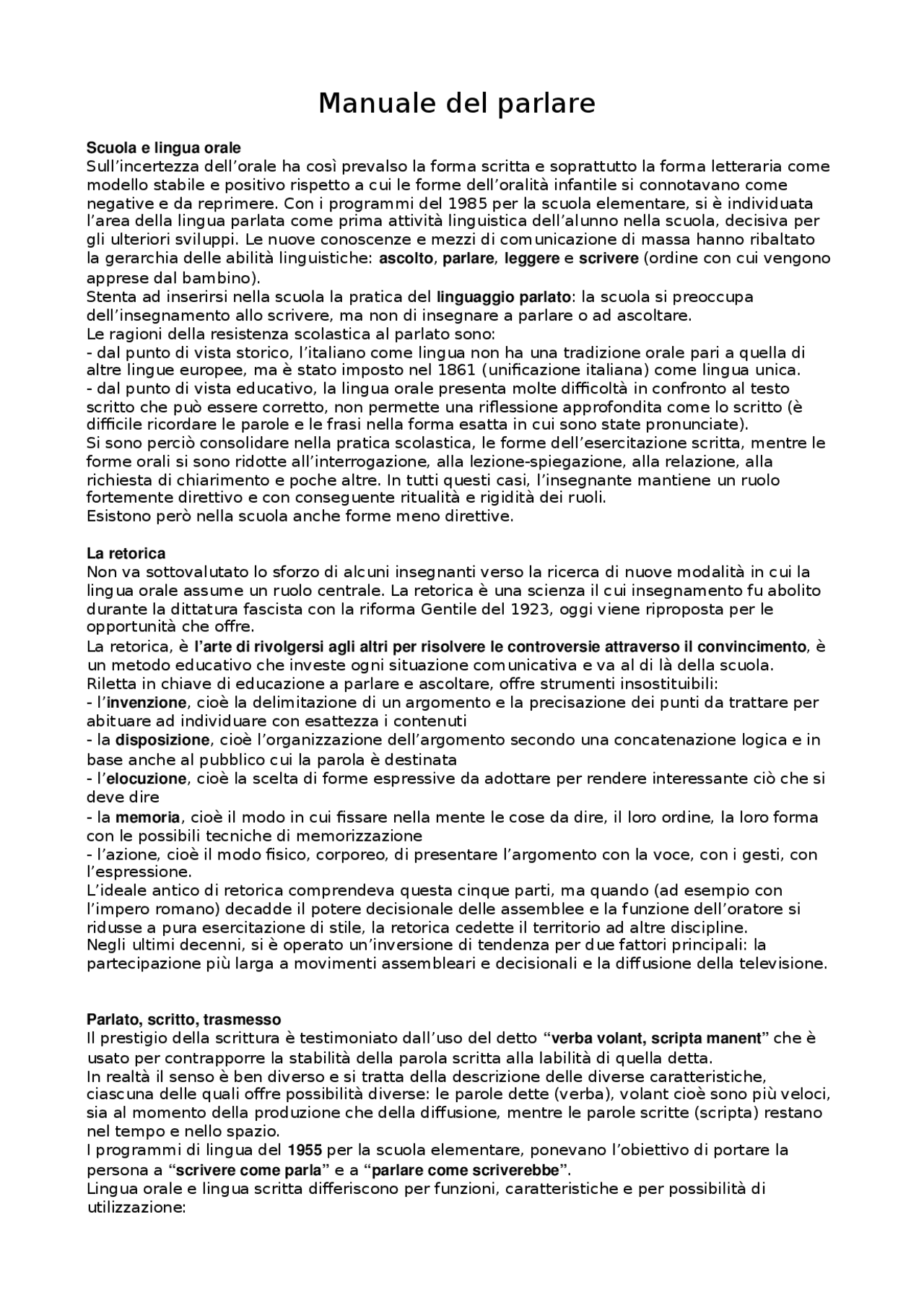 Manuale Del Parlare Zuccherini Docsity