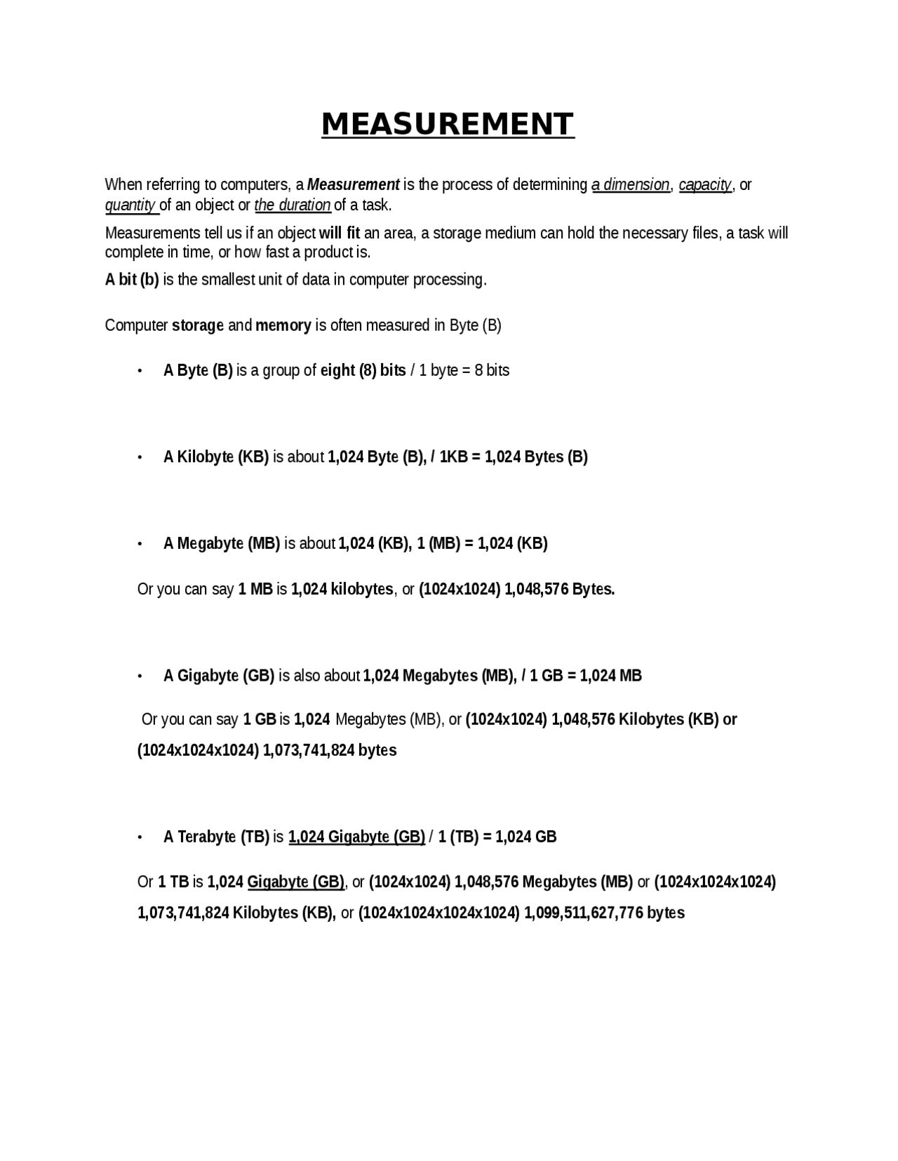 Computer Measurement Thesis Information Technology Docsity