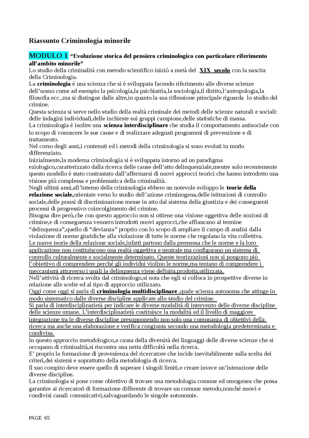 Criminologia Minorile Docsity