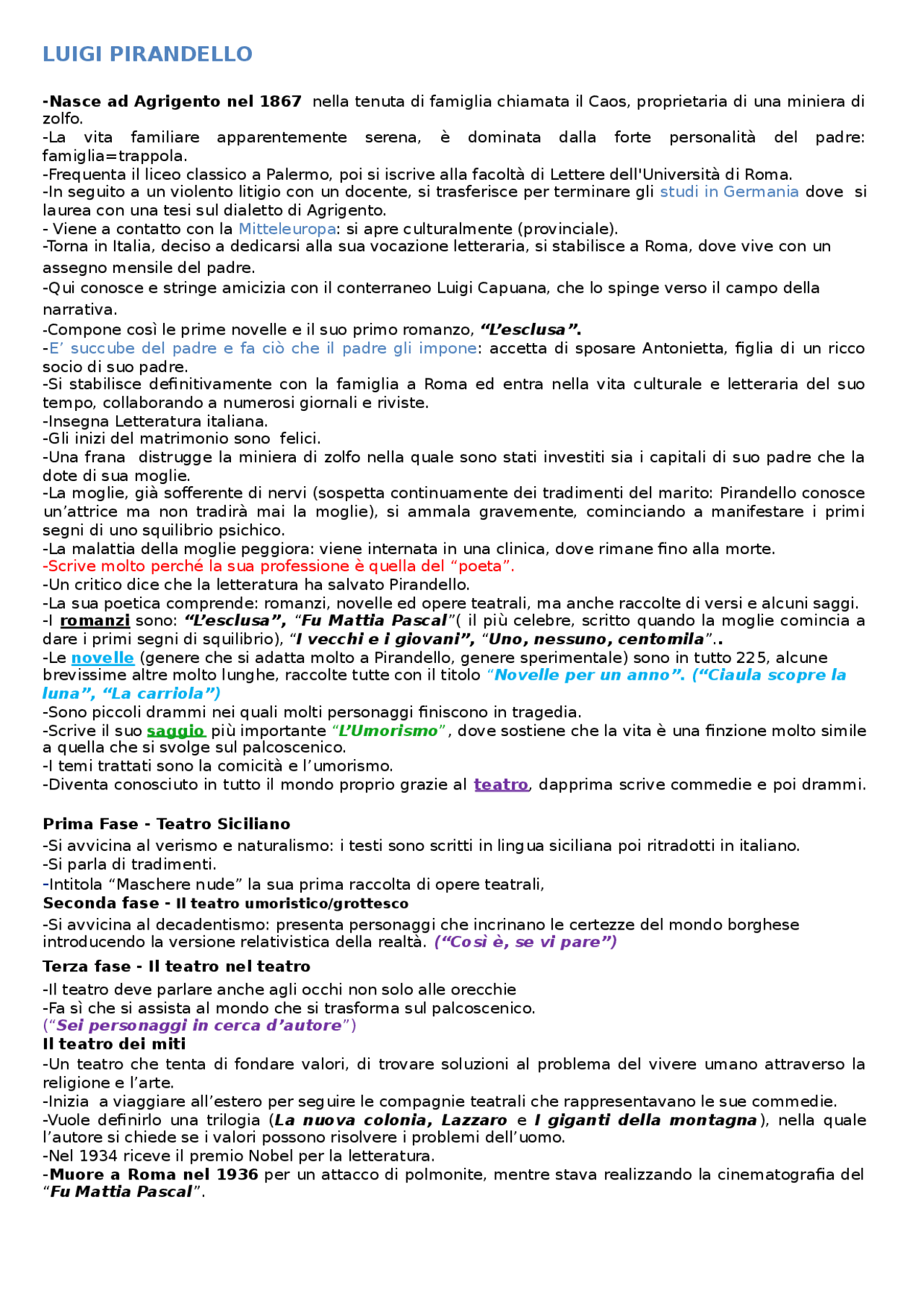 Appunti Luigi Pirandello Docsity
