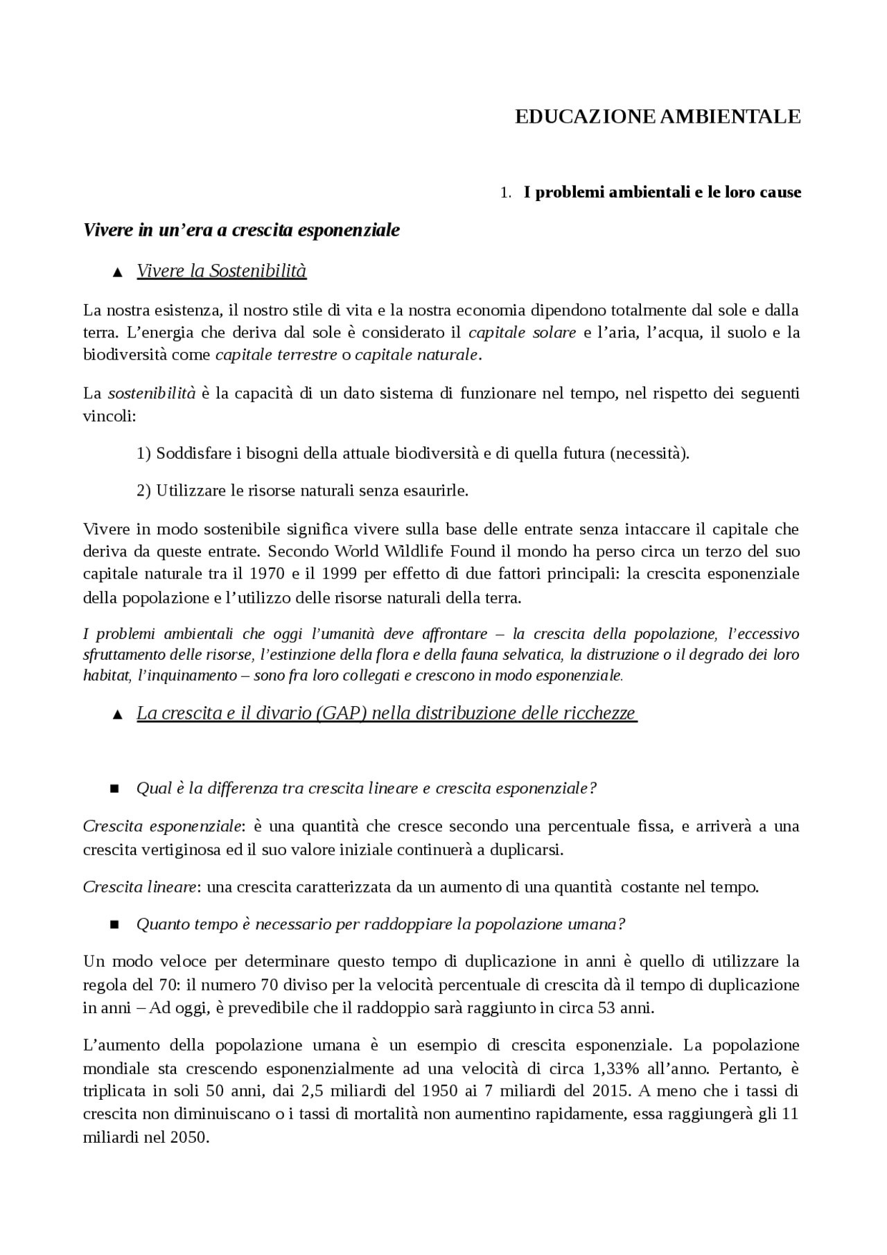 Educazione Ambientale Docsity