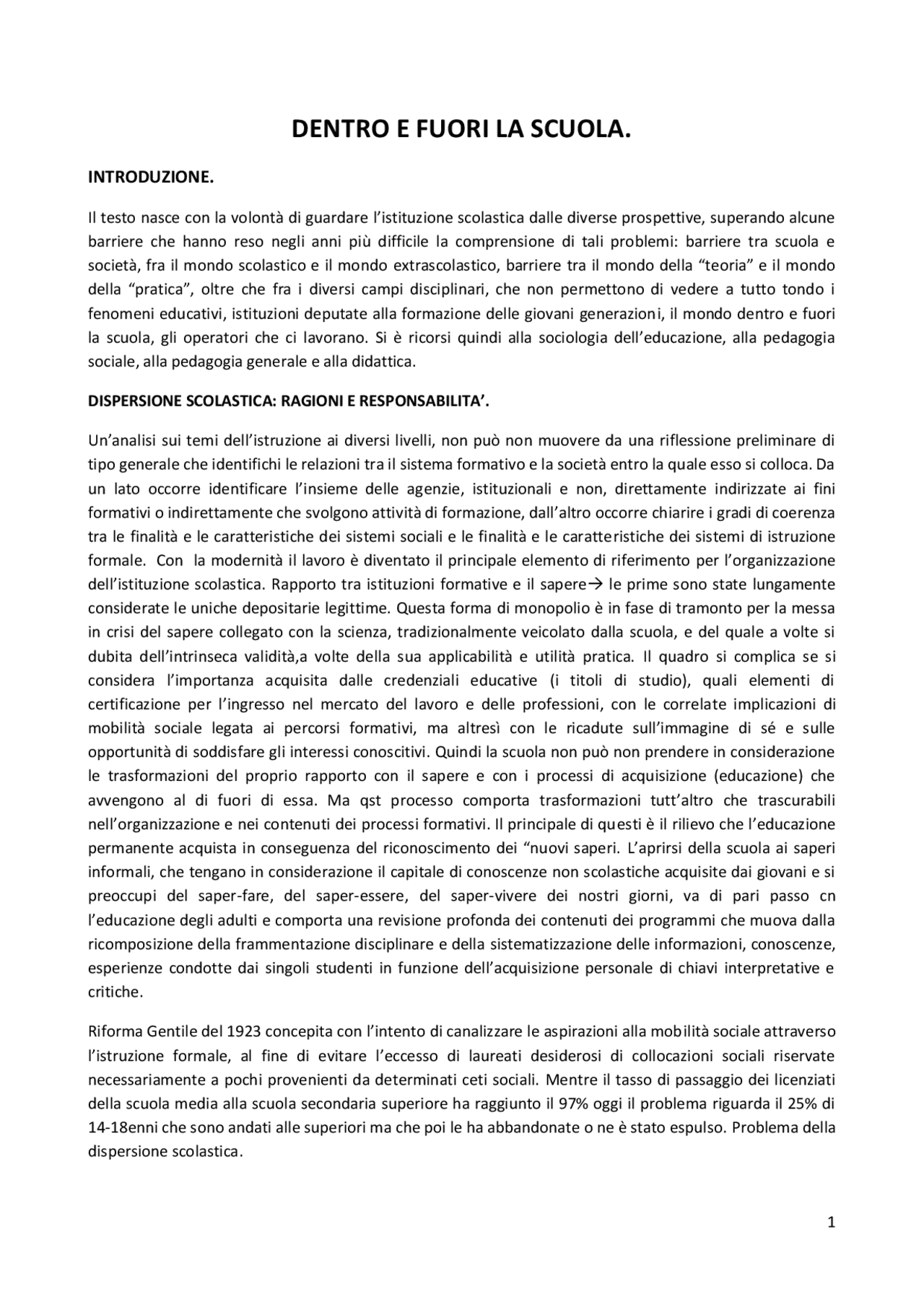 Dentro E Fuori La Scuola Docsity