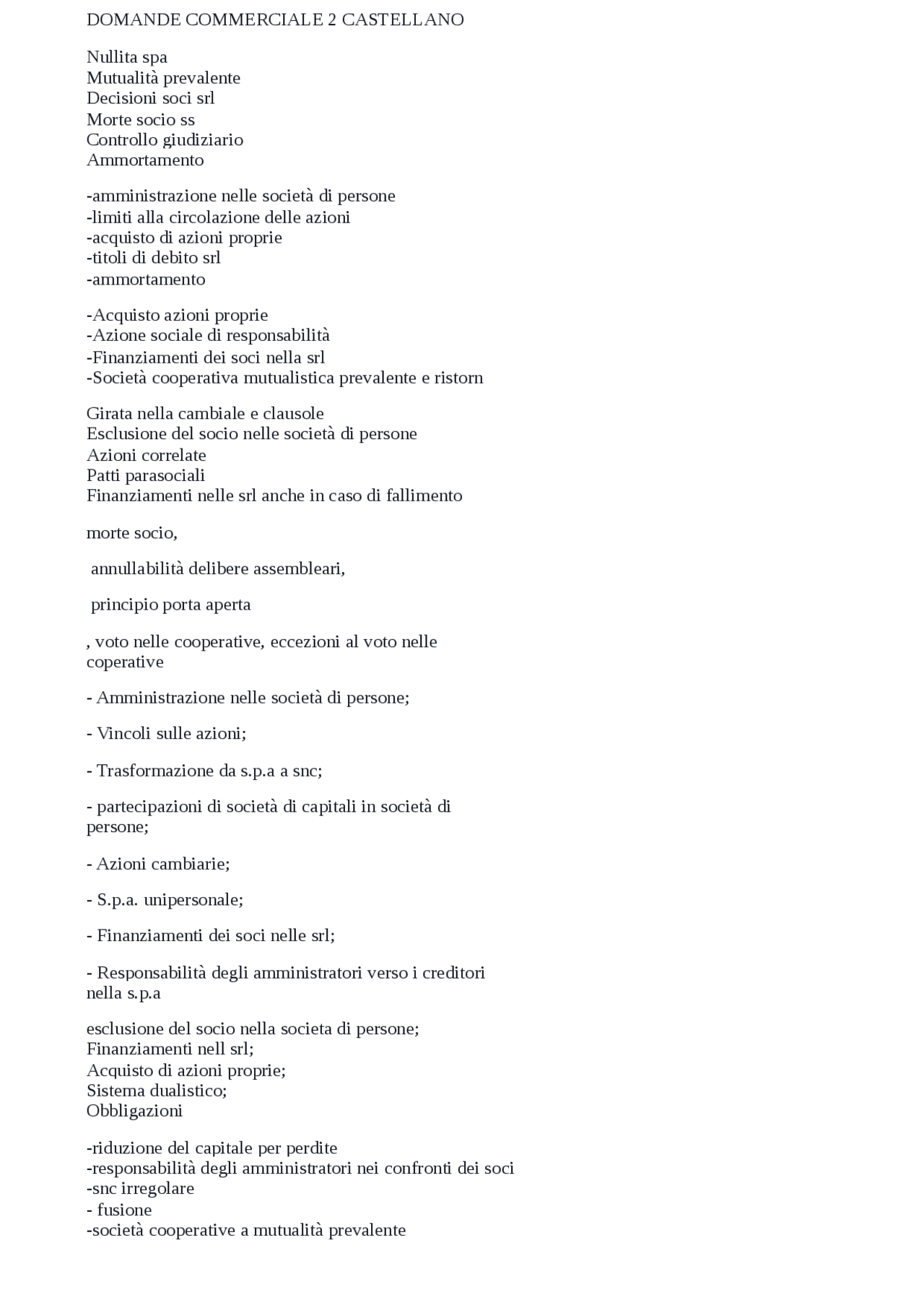 Domande Commerciale II Prof. Castellano - Docsity