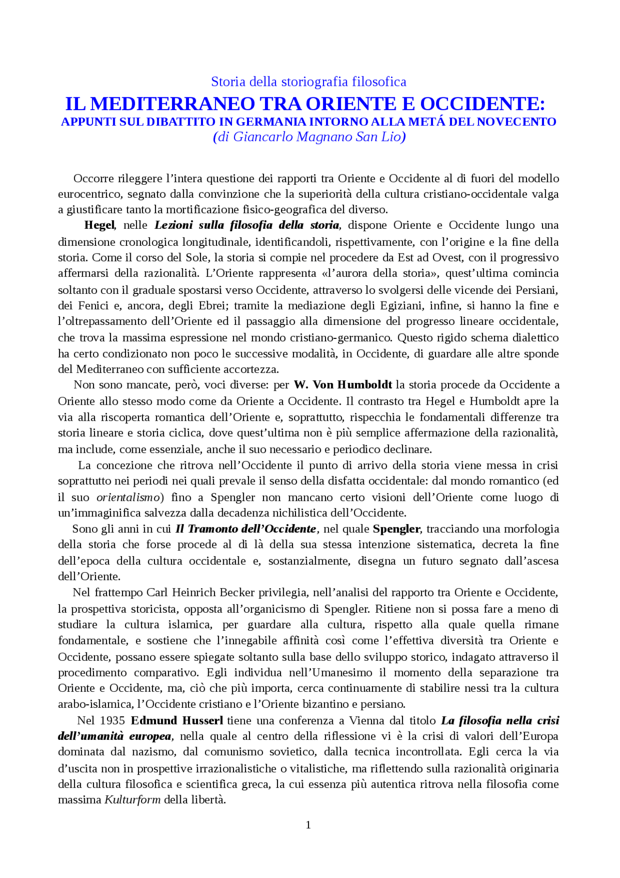 IL MEDITERRANEO TRA ORIENTE E OCCIDENTE - Docsity