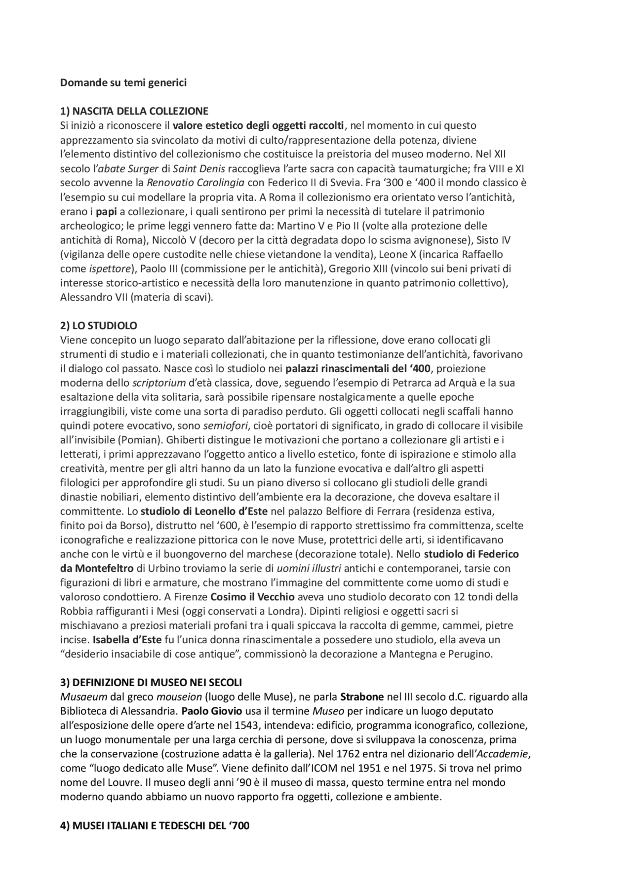 Domande Esame Museologia Unifi Prove Desame Di Storia Docsity