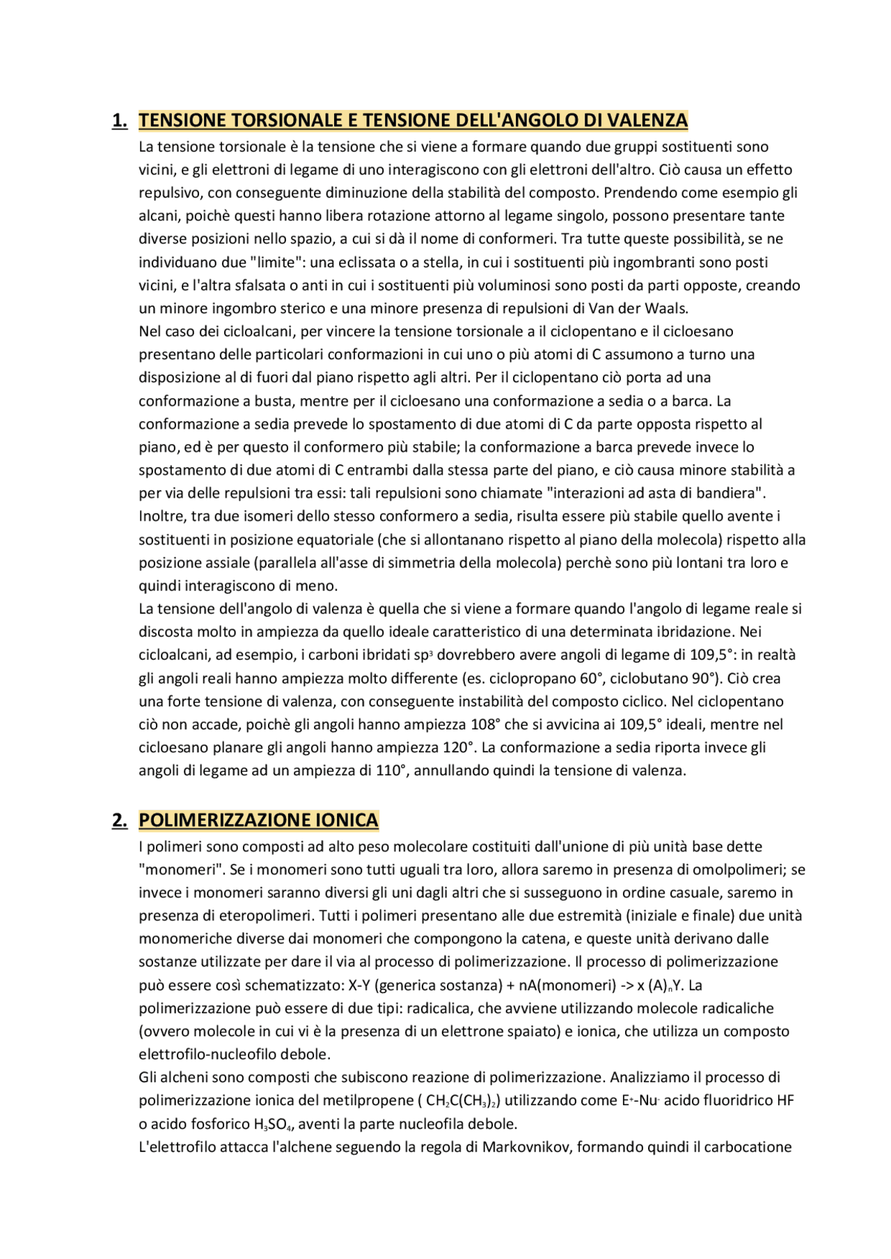 Sintesi Chimica Organica Docsity