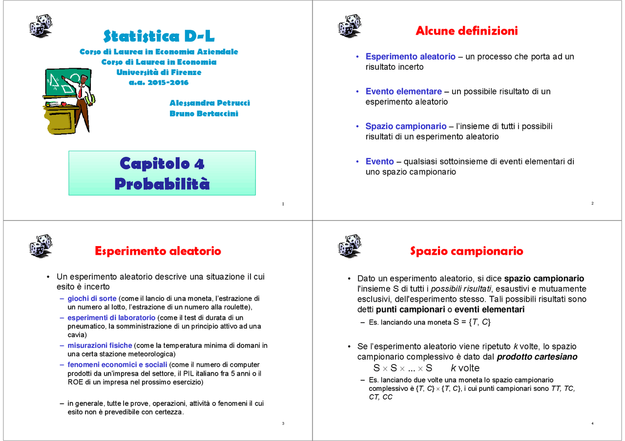 Statistica Probabilità | Slide di Statistica - Docsity