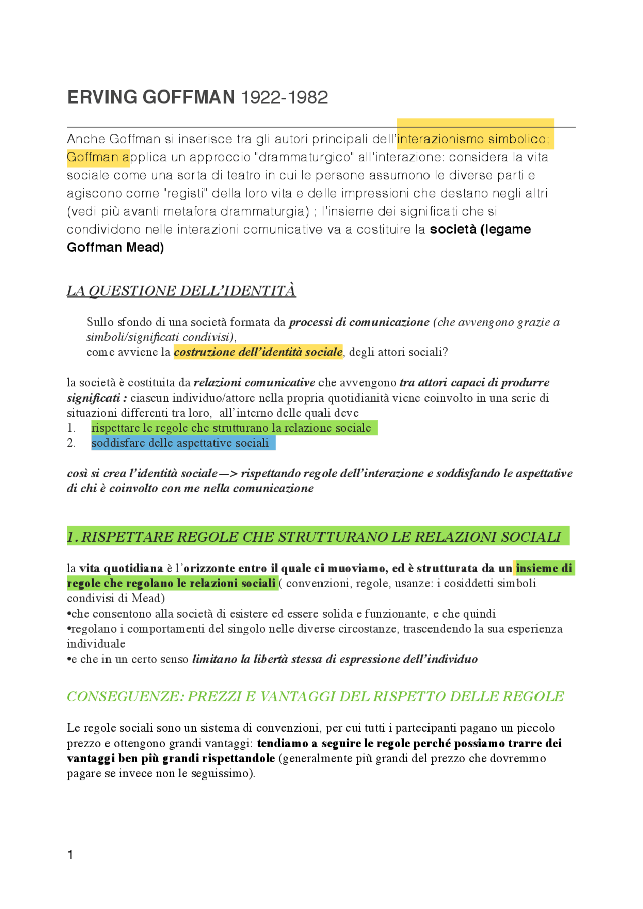 Erving Goffman Appunti In Classe Docsity