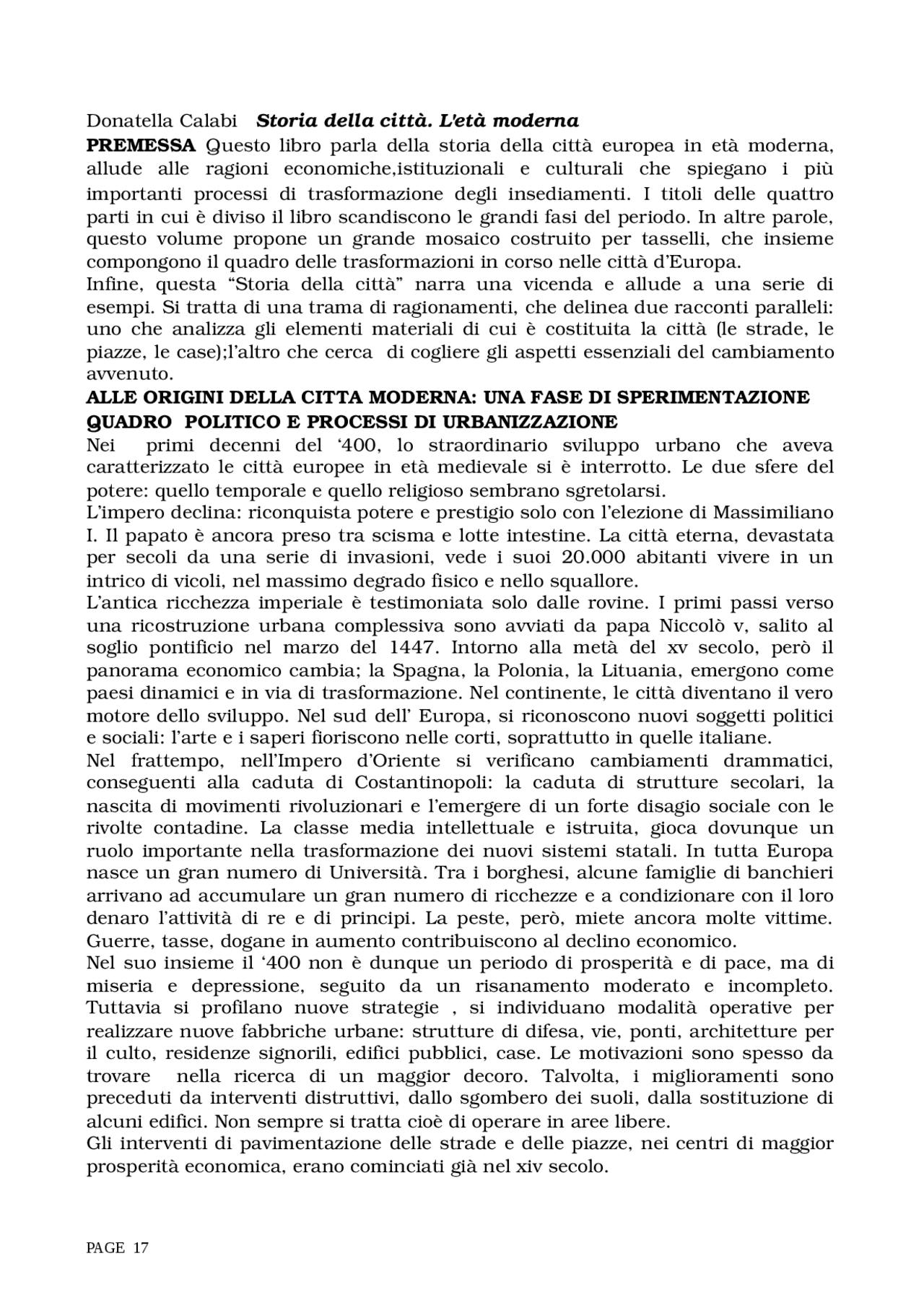 Donatella Calabi Storia della città. L'età moderna - Docsity