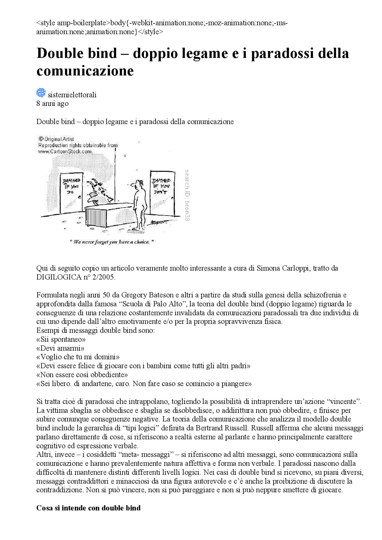 Teoria del doppio legame Bateson - Docsity