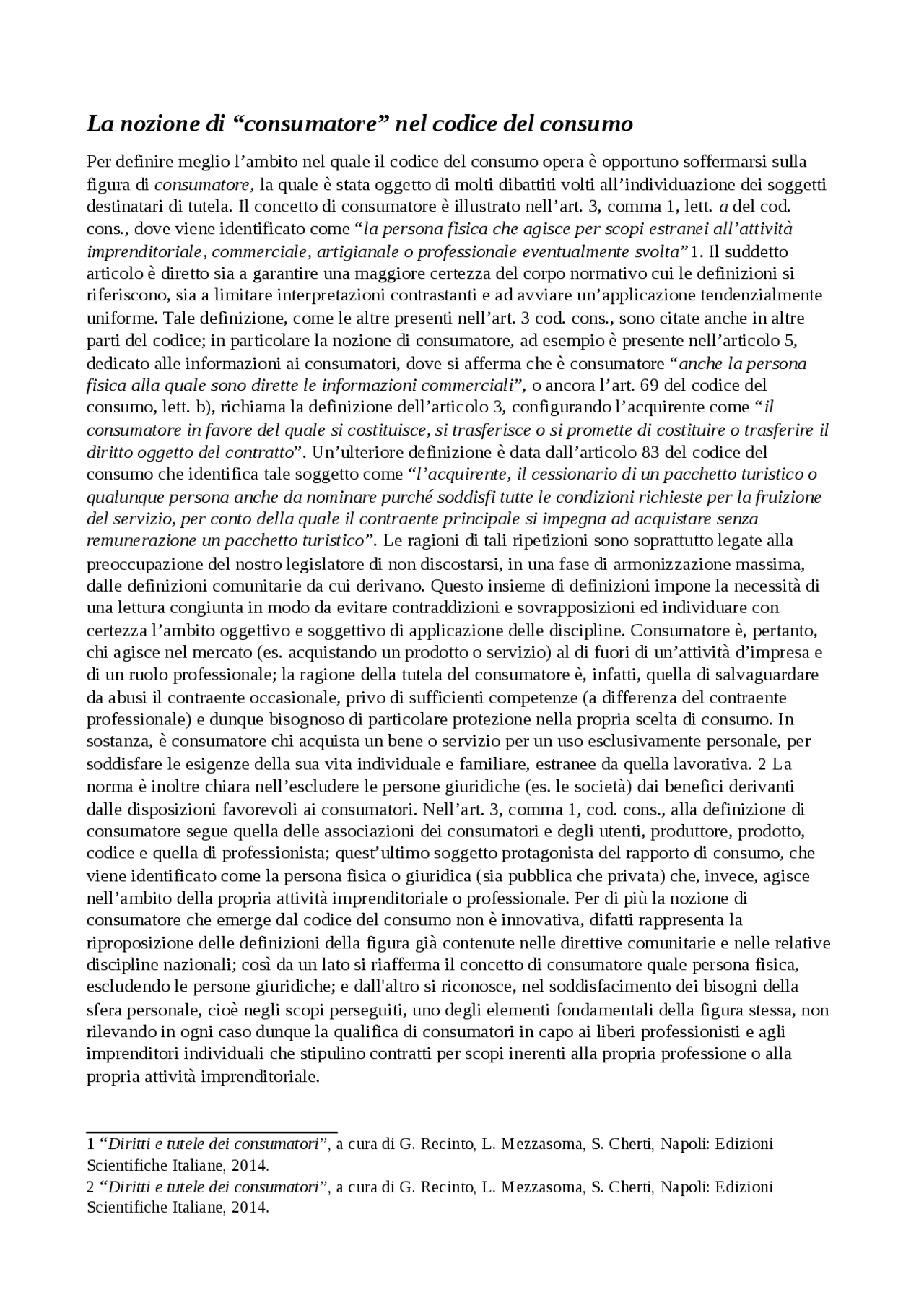 La Nozione Di Consumatore Nel Codice Del Consumo Docsity