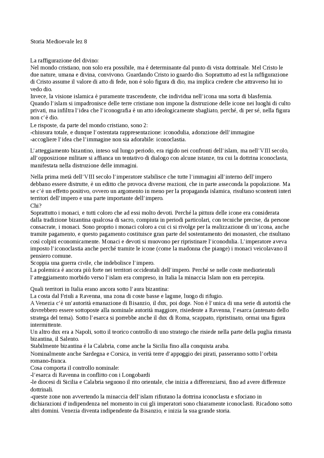 Appunti di storia medievale presi a lezione 8 - Docsity