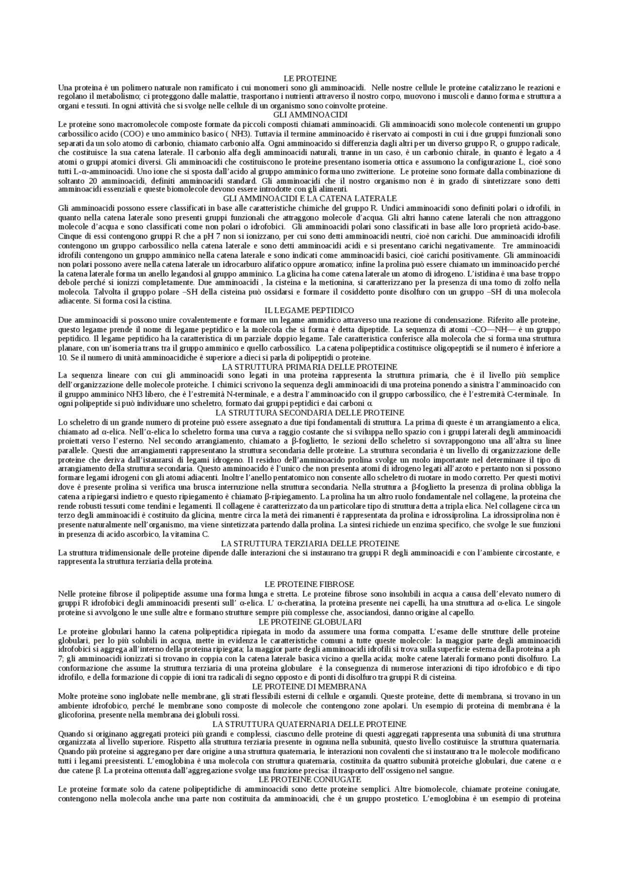 Riassunto Scienze Le Proteine E Gli Enzimi Docsity