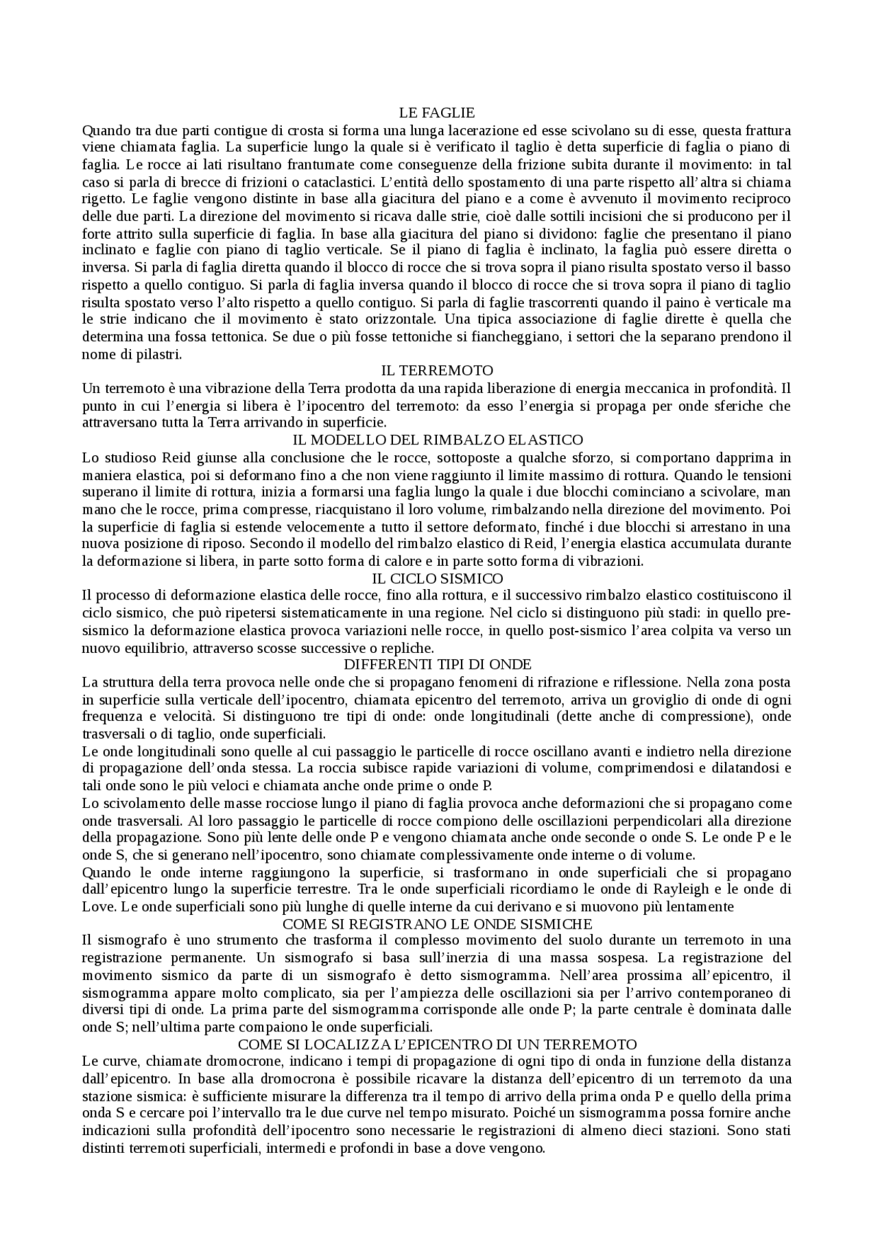 Riassunto Scienze I Terremoti Docsity