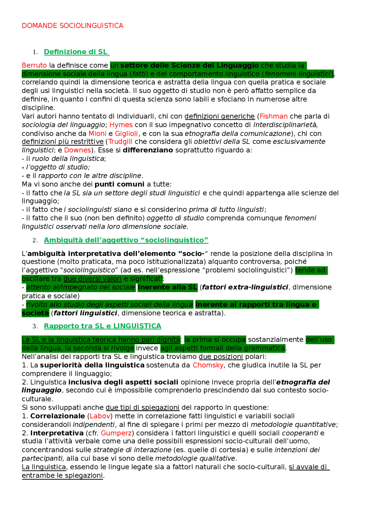 Domande Sociolinguistica Docsity