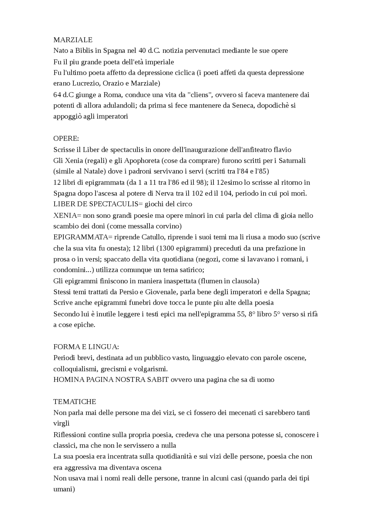 APPUNTI INTERROGAZIONE LATINO PRIMO QUADRIMESTRE DA MARZIALE A PLINIO IL GIOVANE - Docsity