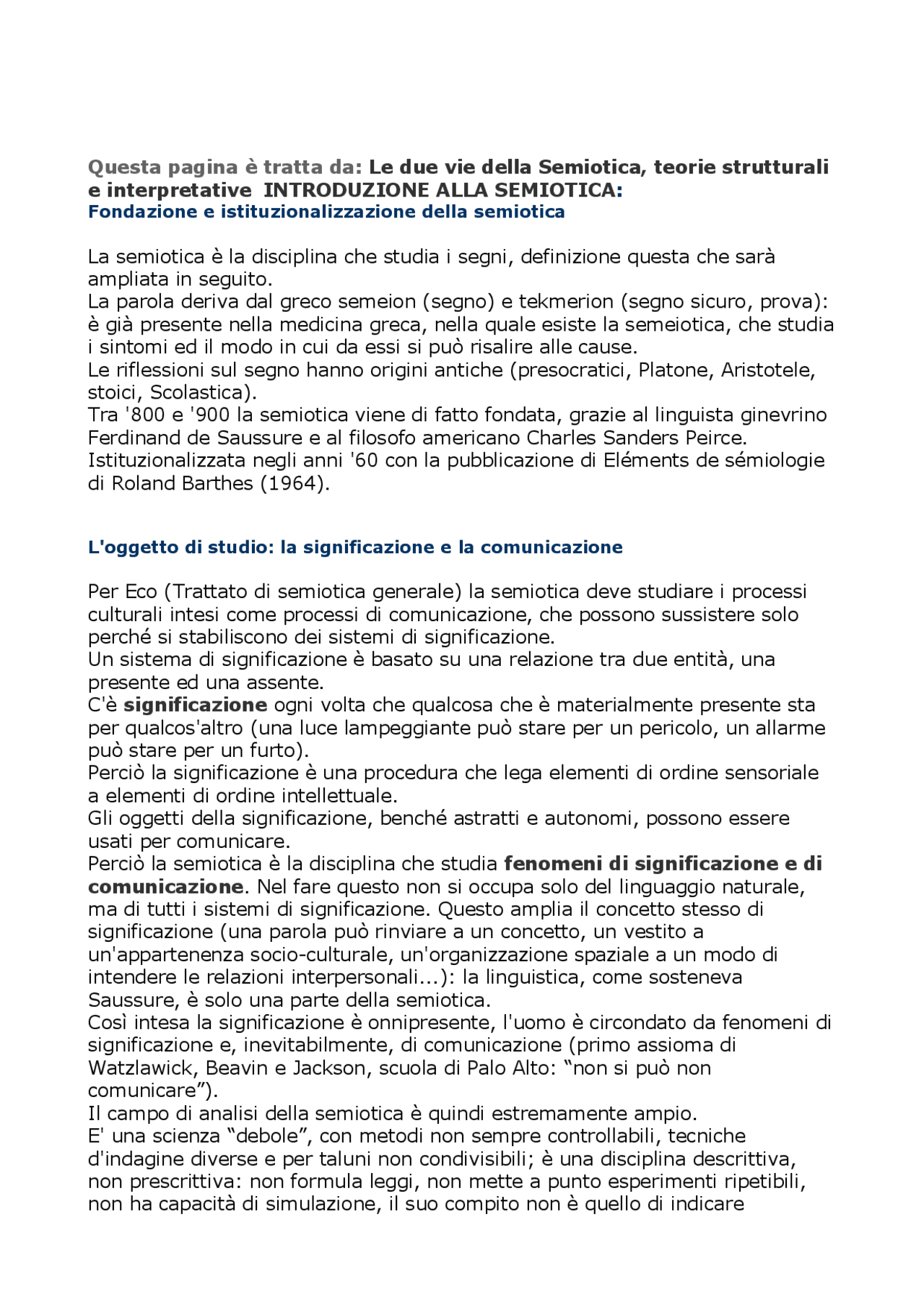 Riassunti Semiotica Completi Docsity