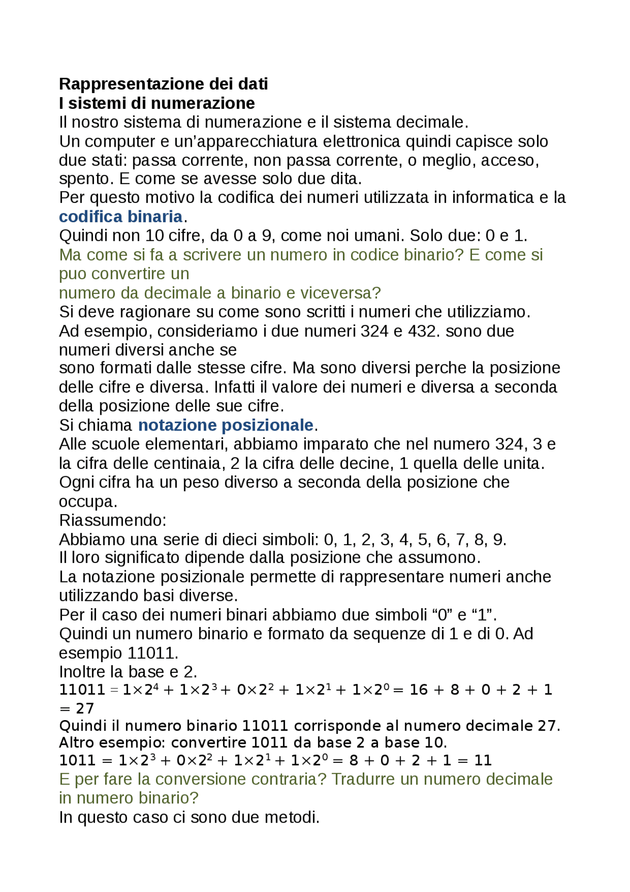Sistema binario in informatica - Docsity