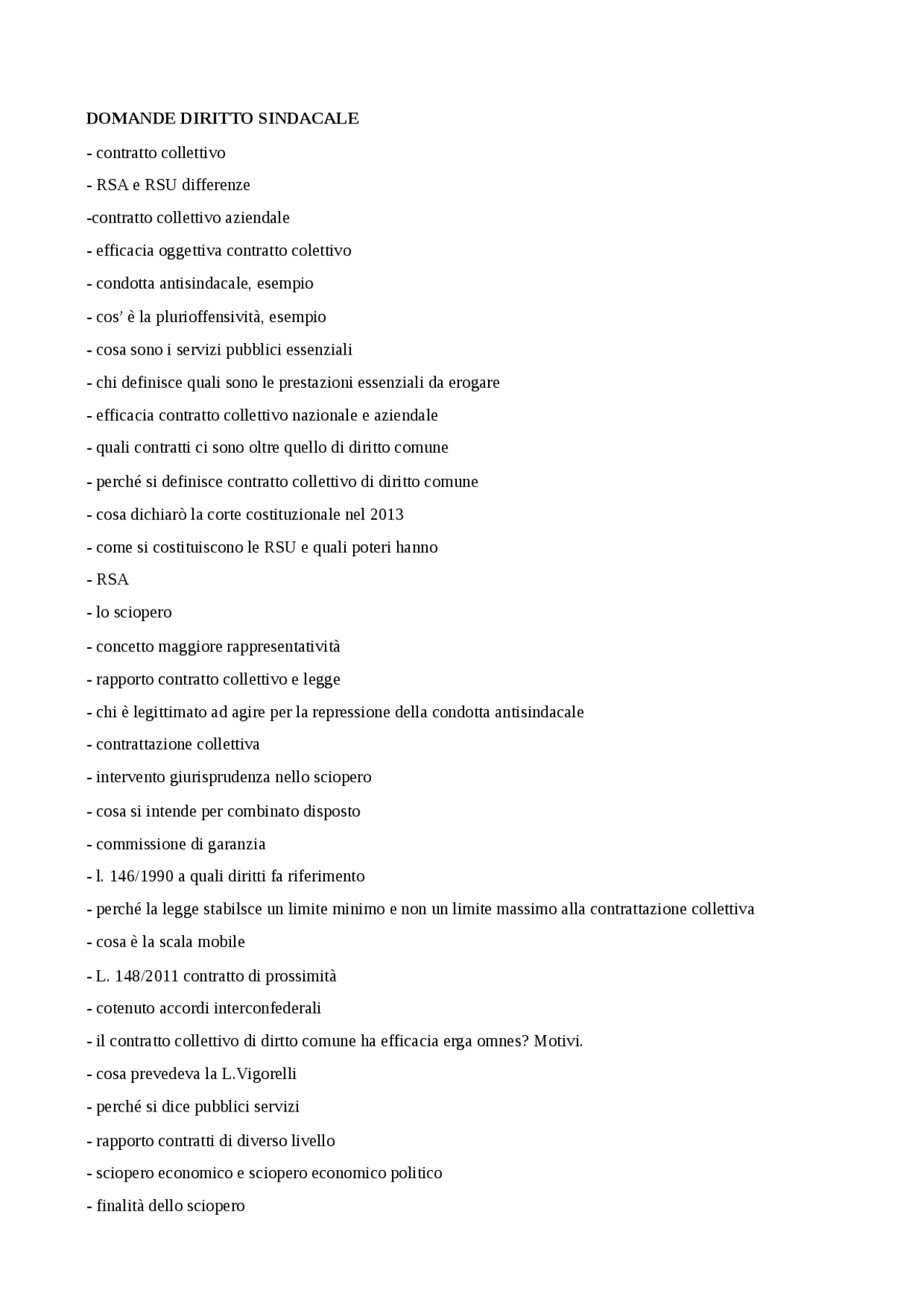 Domande Di Esame Di Diritto Del Lavoro Docsity