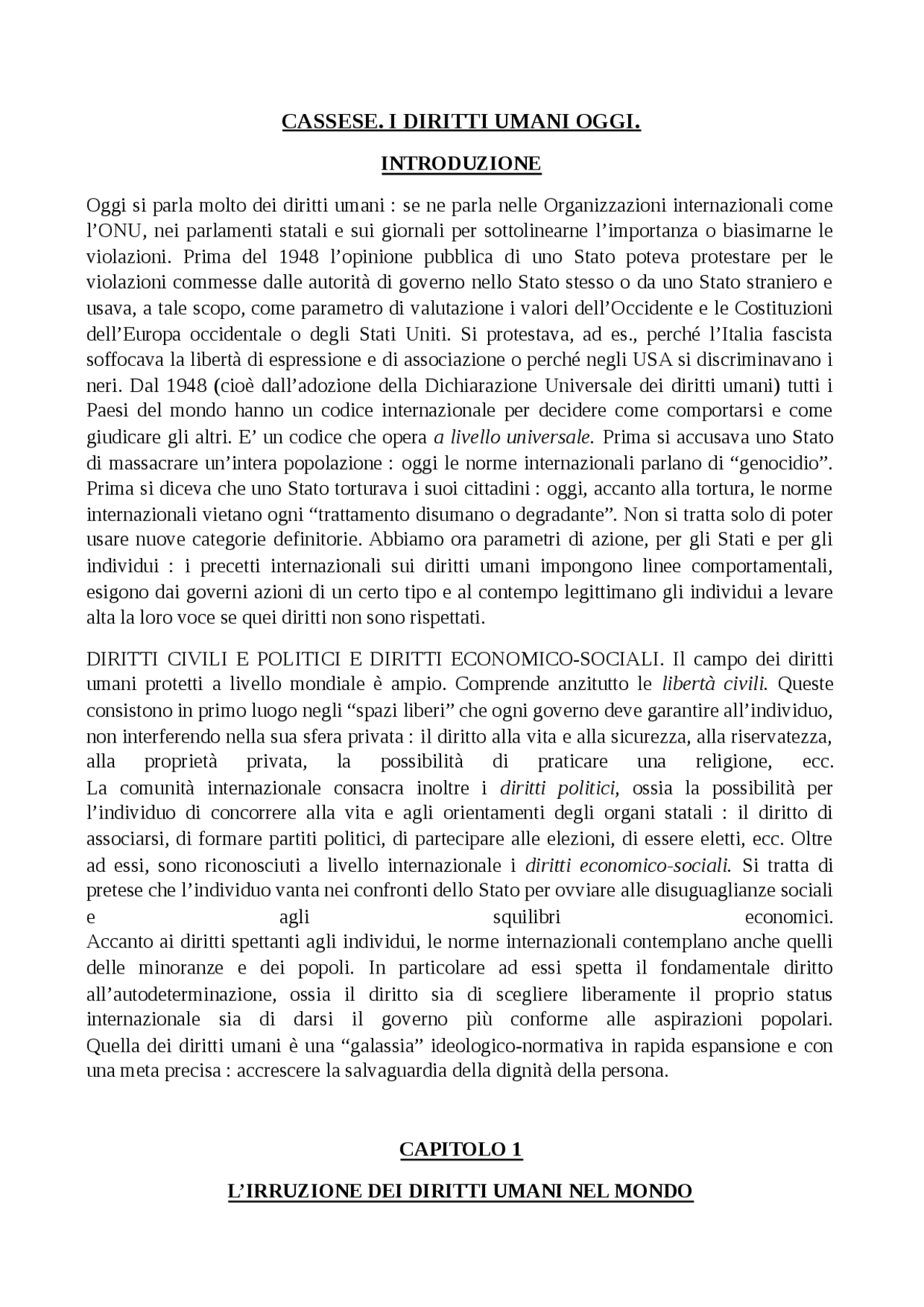 Acassese I Diritti Umani Oggi Riassunto Docsity