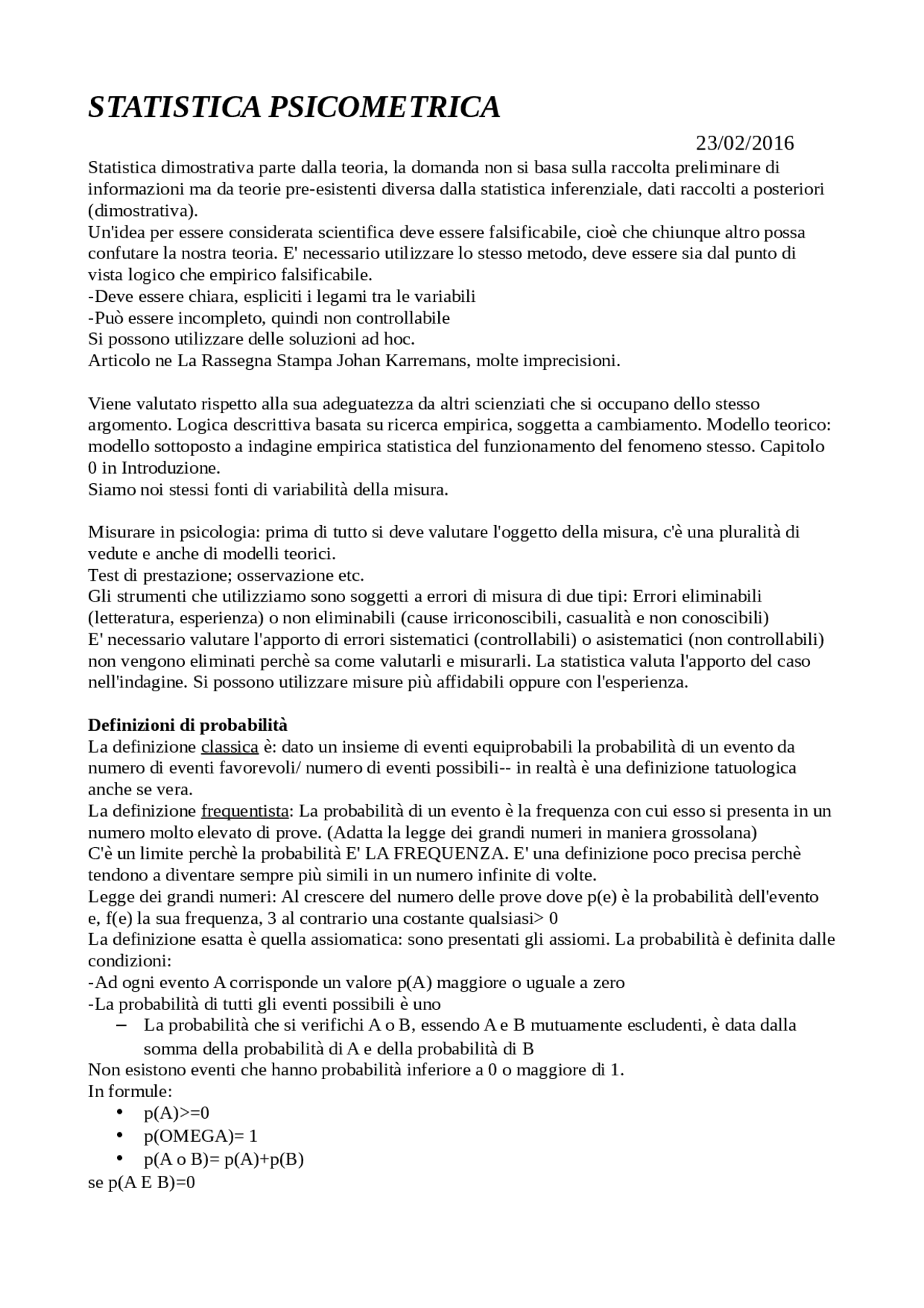Appunti Statistica Psicometrica Docsity
