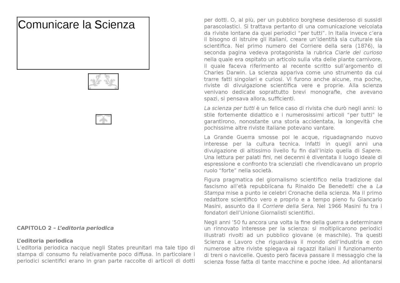 Comunicare la scienza- Silvia Bencivelli F.Paolo de Ceglia - Docsity