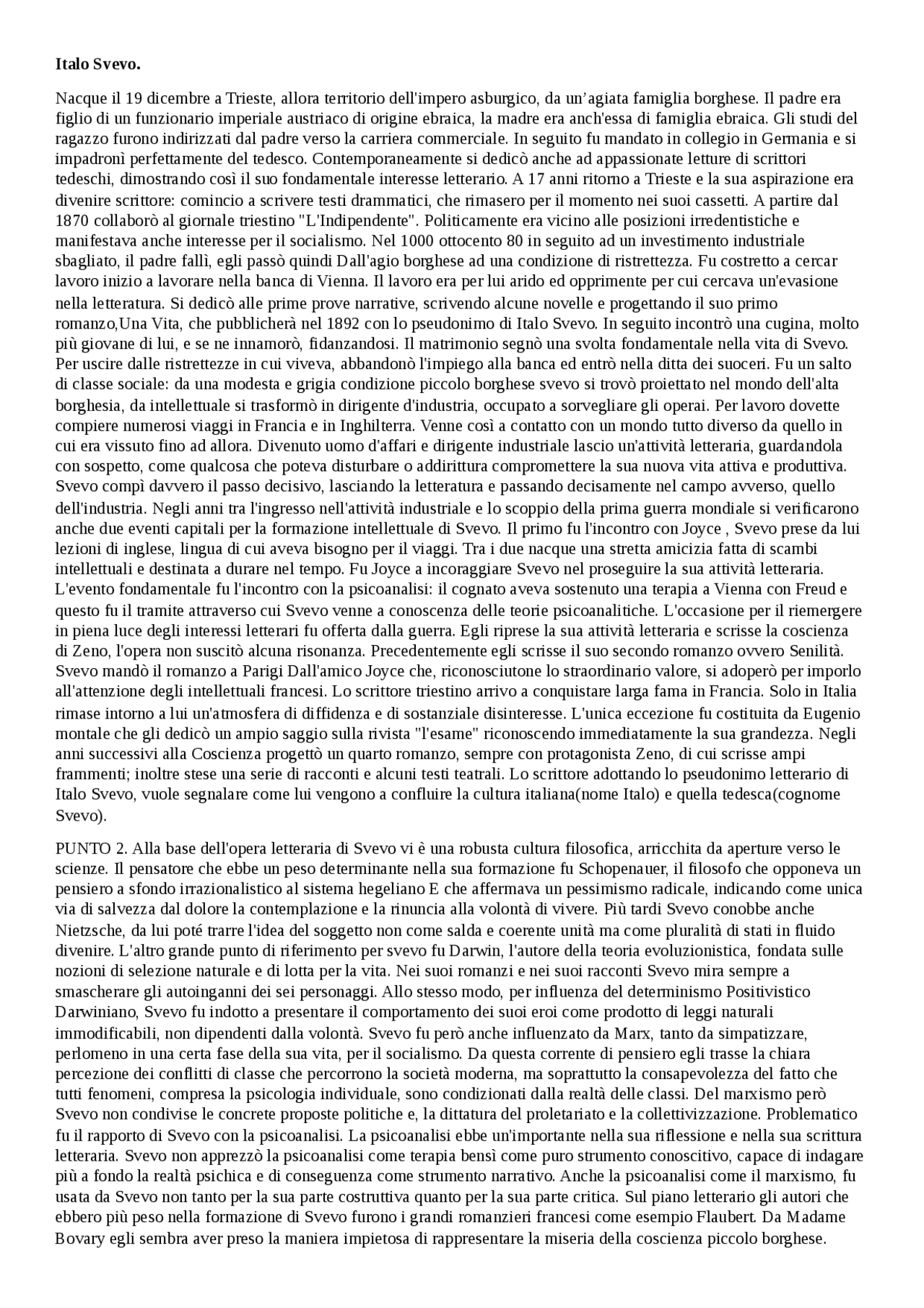 Italo Svevo Riassunto Docsity