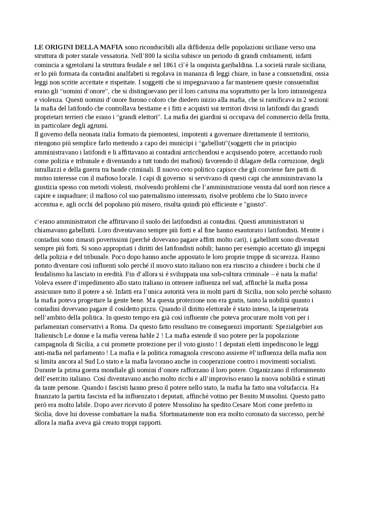 Le origini della mafia - Docsity