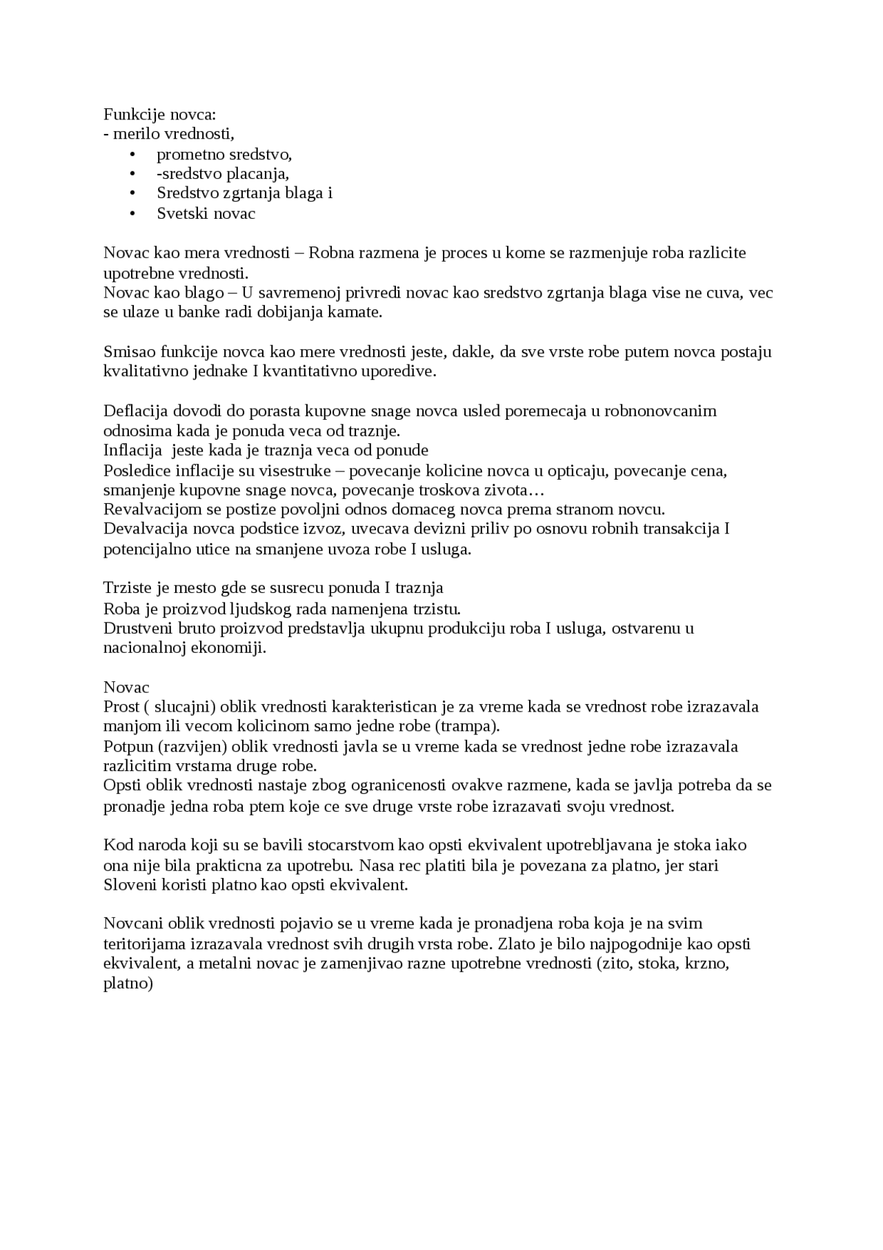 Pojam, znacaj i funkcije novca | Esej' predlog Osnovi finasija - Docsity