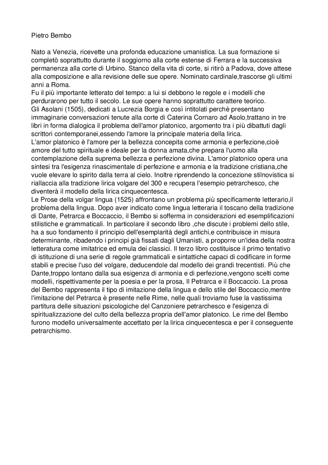 Pietro Bembo Vita E Opere Docsity