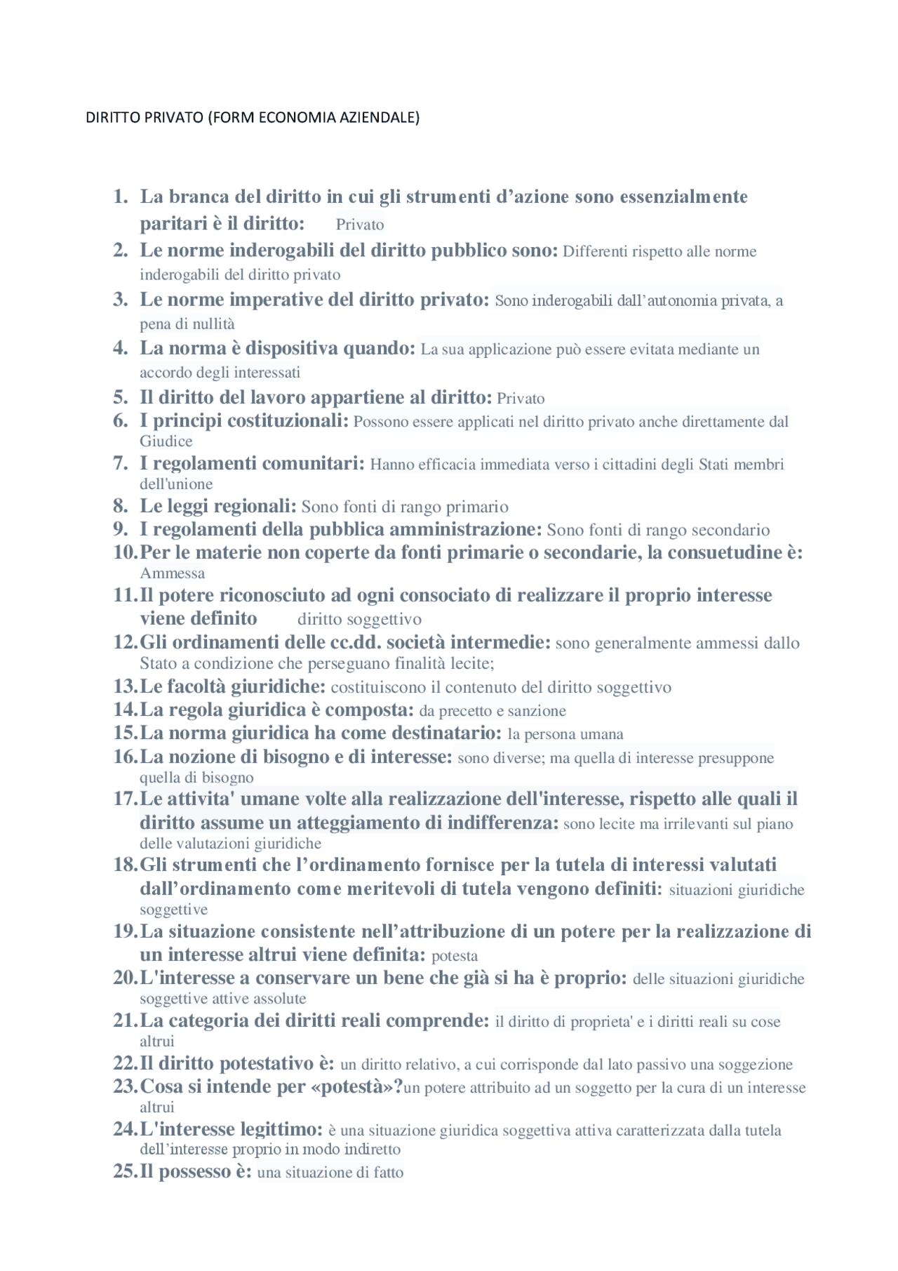 Diritto Privato Sintesi Docsity