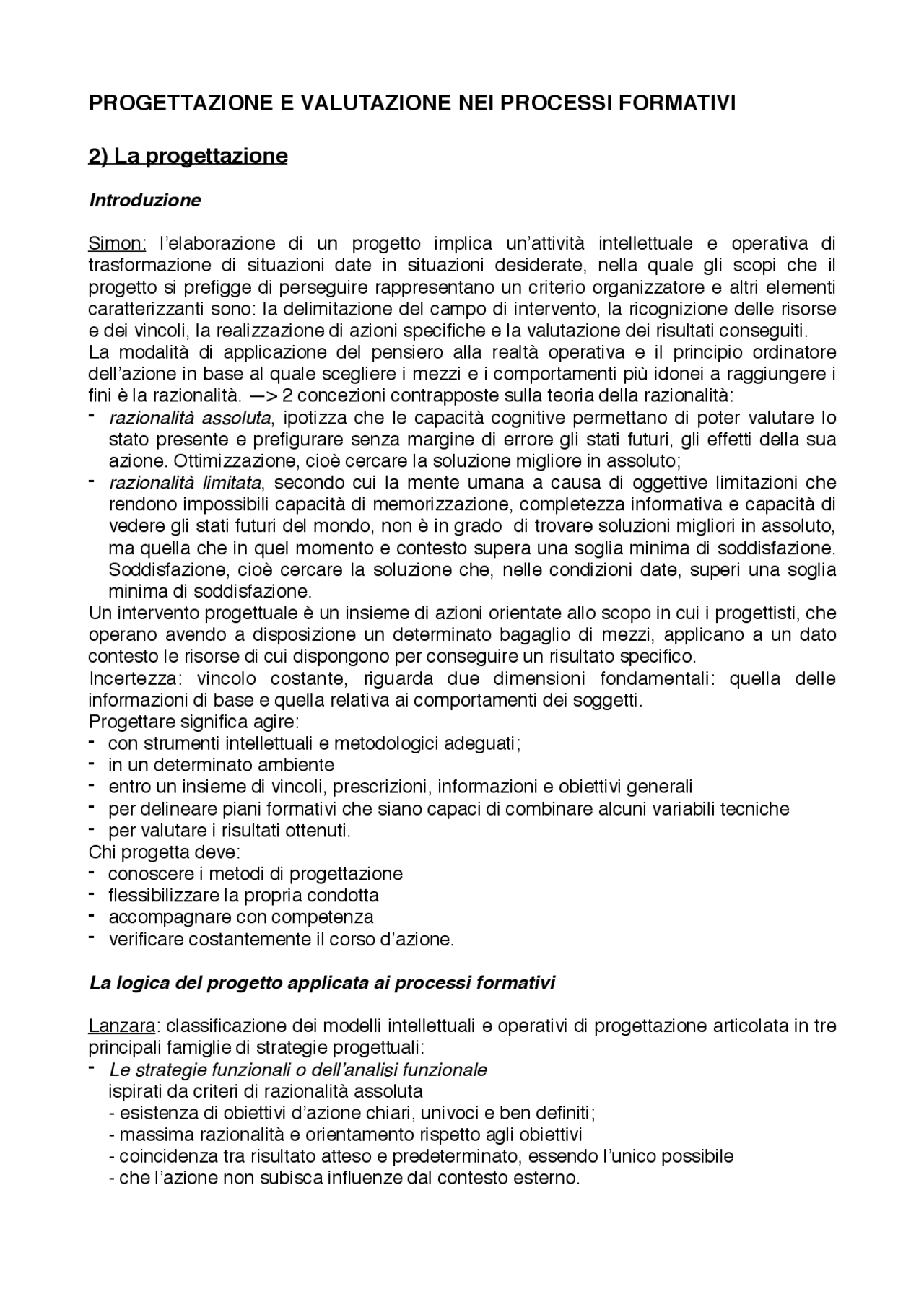 Progettazione E Valutazione Nei Processi Formativi Docsity