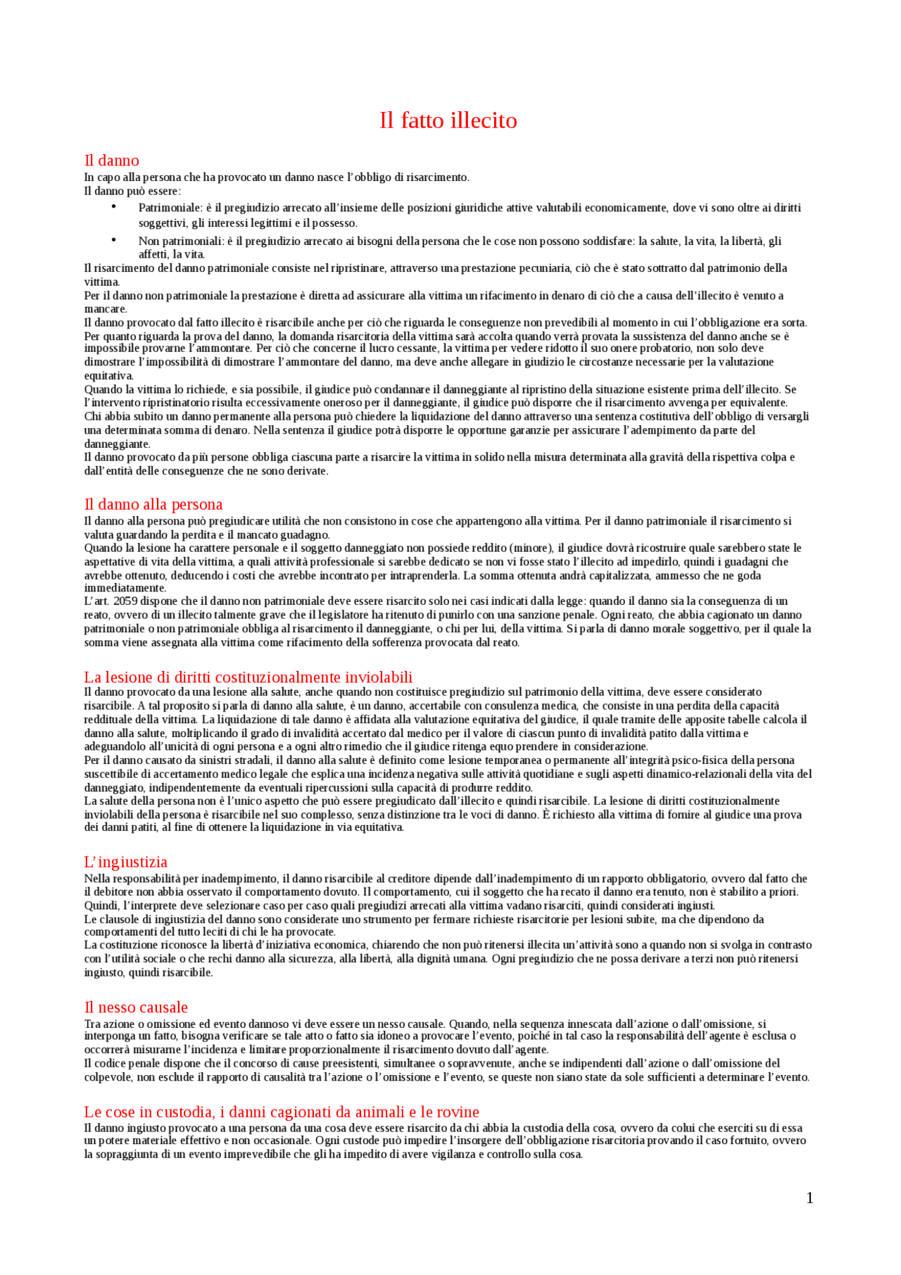 Diritto Privato Il Fatto Illecito Docsity