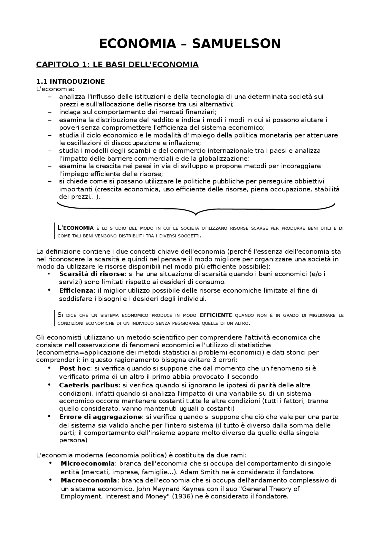 Economia Samuelson Progetto Cefis - Docsity