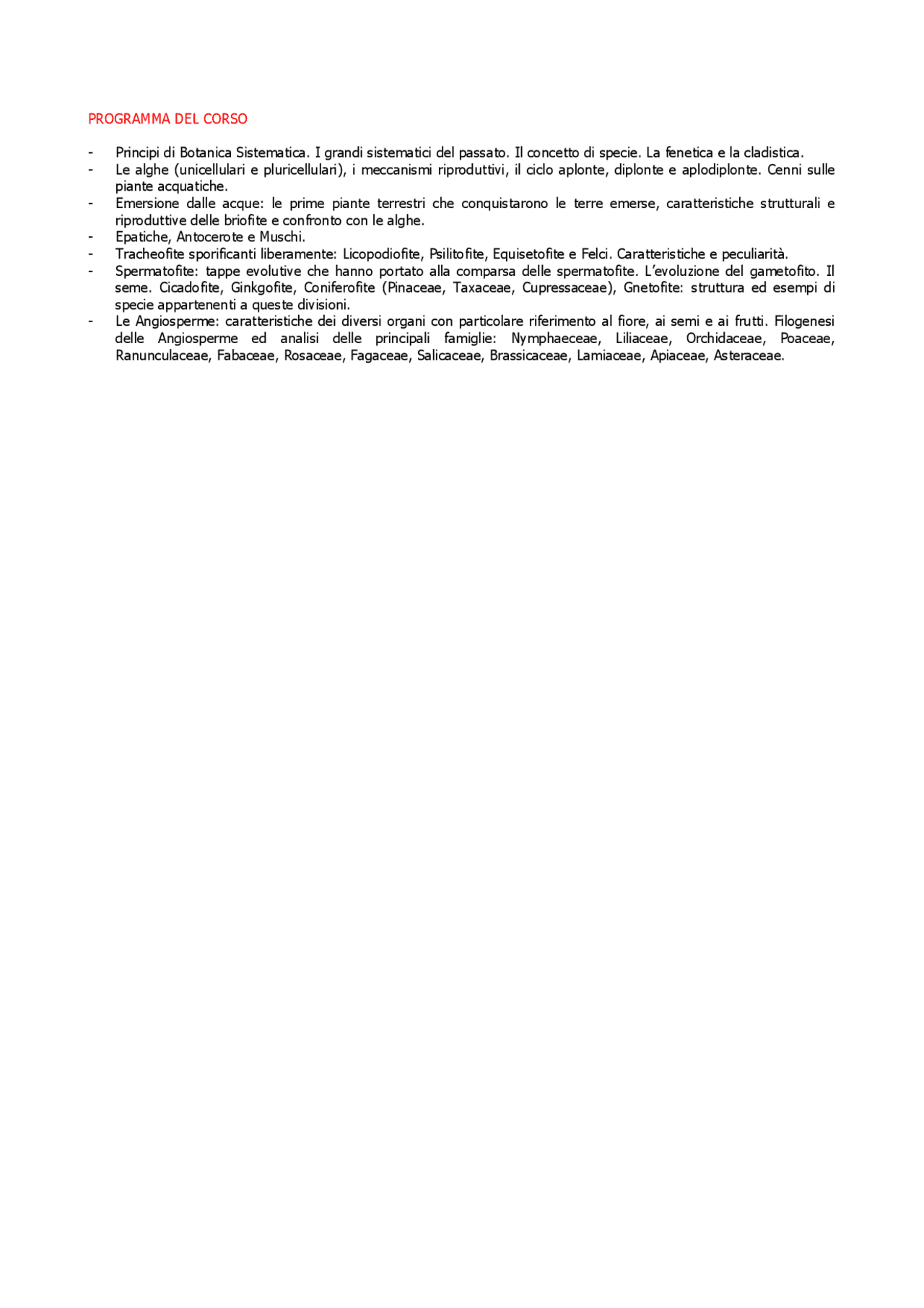Sistematica Vegetale Docsity