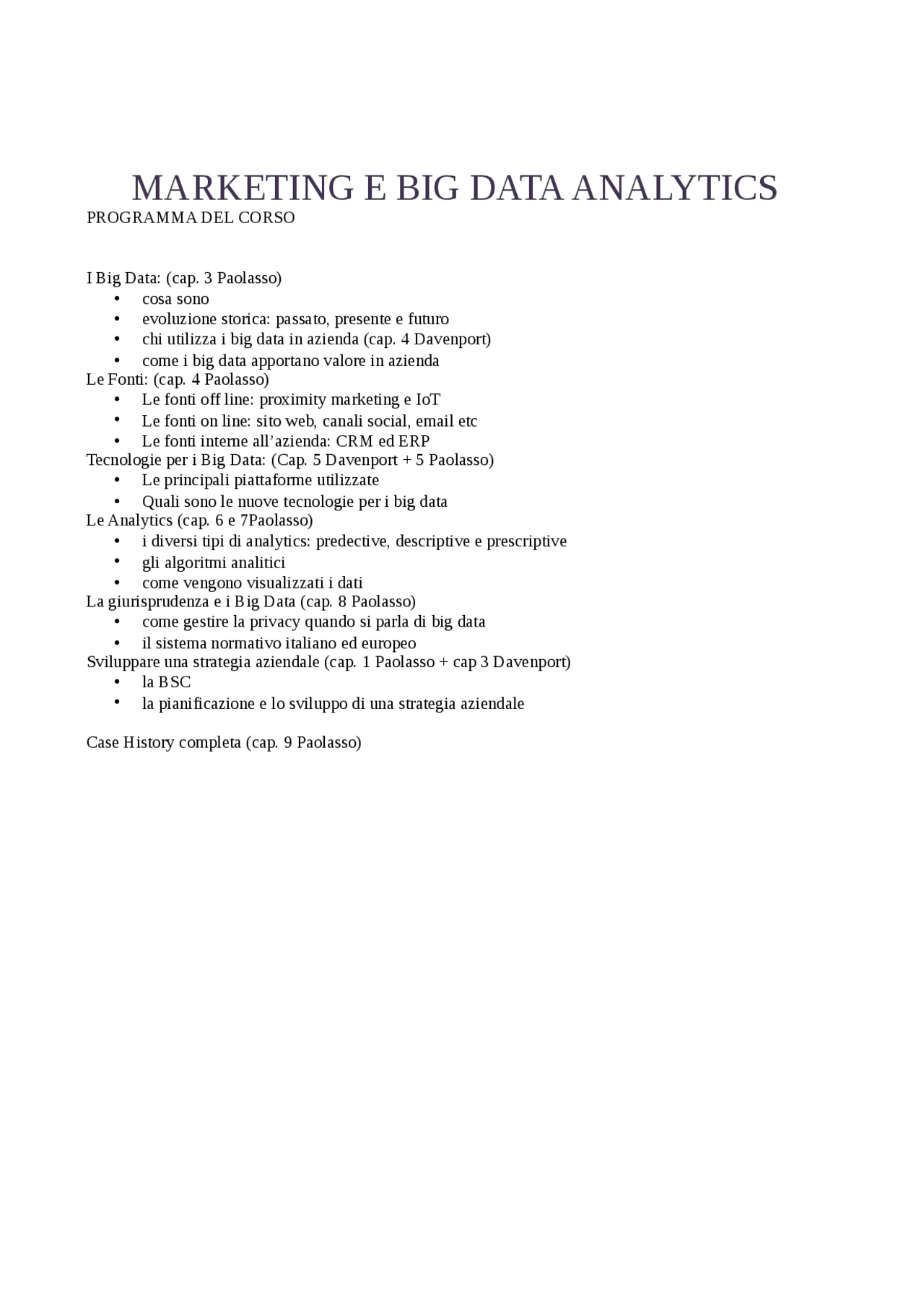 Marketing E Big Data Analytics Docsity