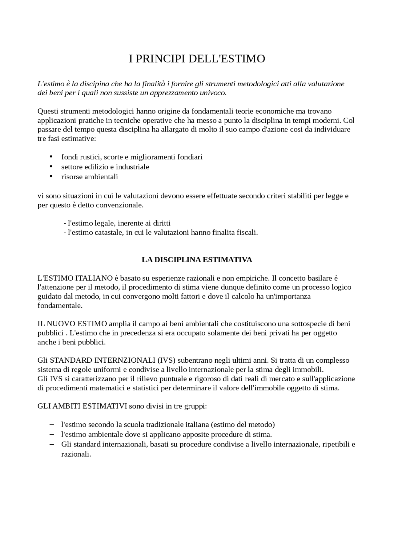 Principi dell'estimo - Docsity