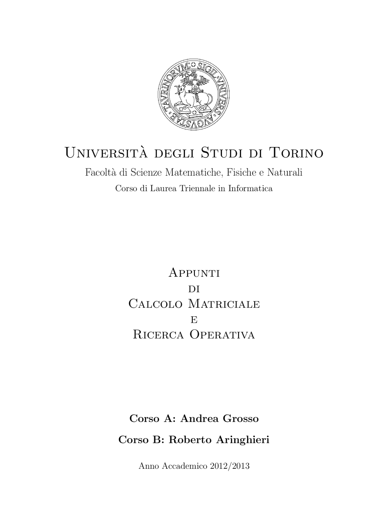 Calcolo Matriciale e Ricerca Operativa - Docsity