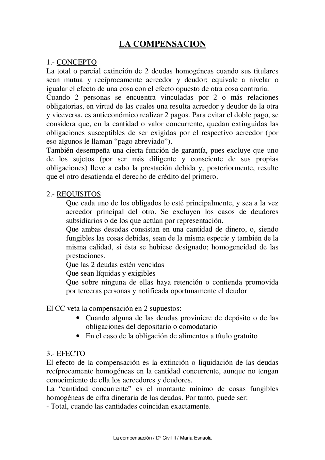 La Compensacion. Apuntes Derecho Civil | Apuntes de Derecho Civil | Docsity