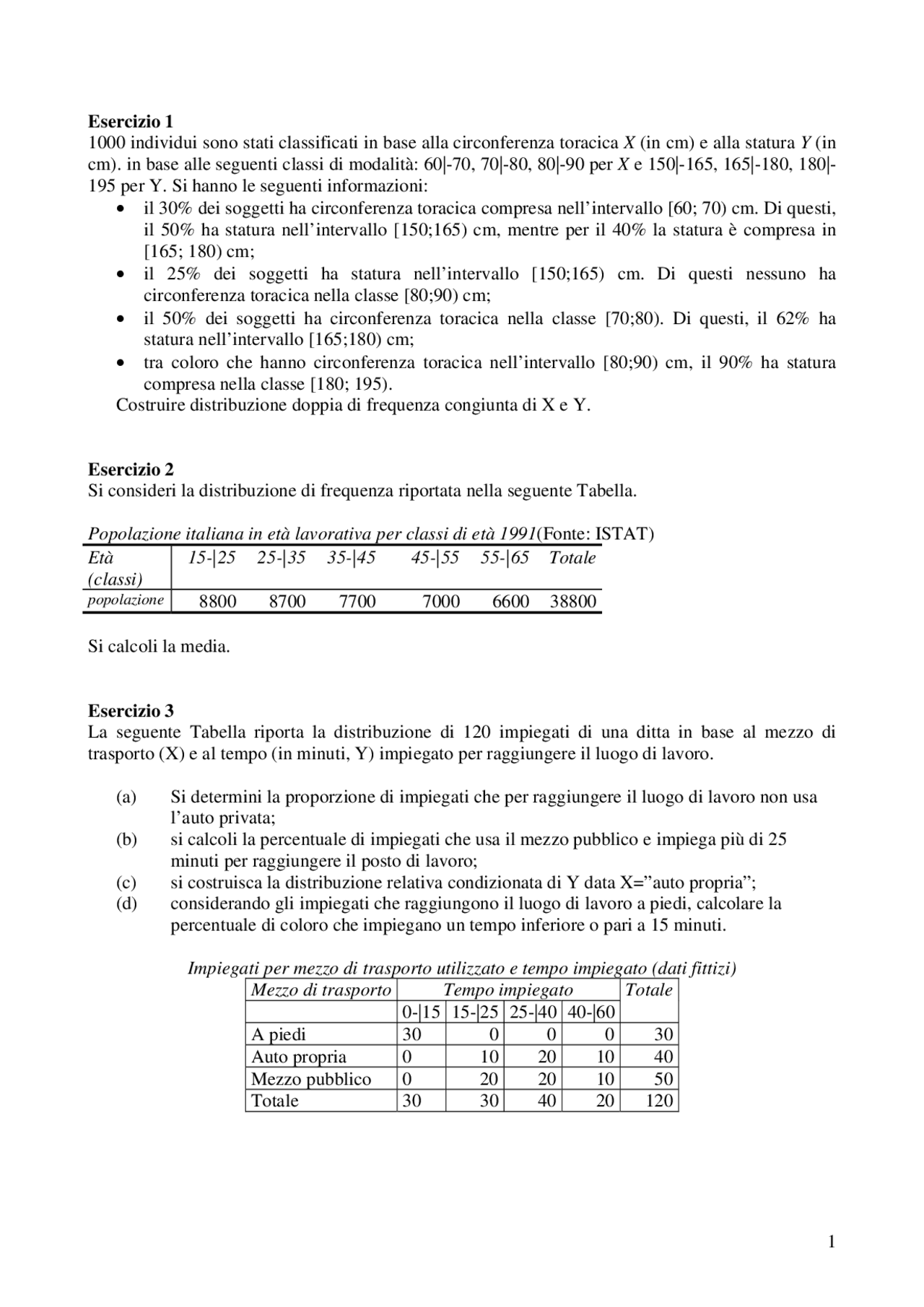 Esercizi Elementi di Statistica - Docsity
