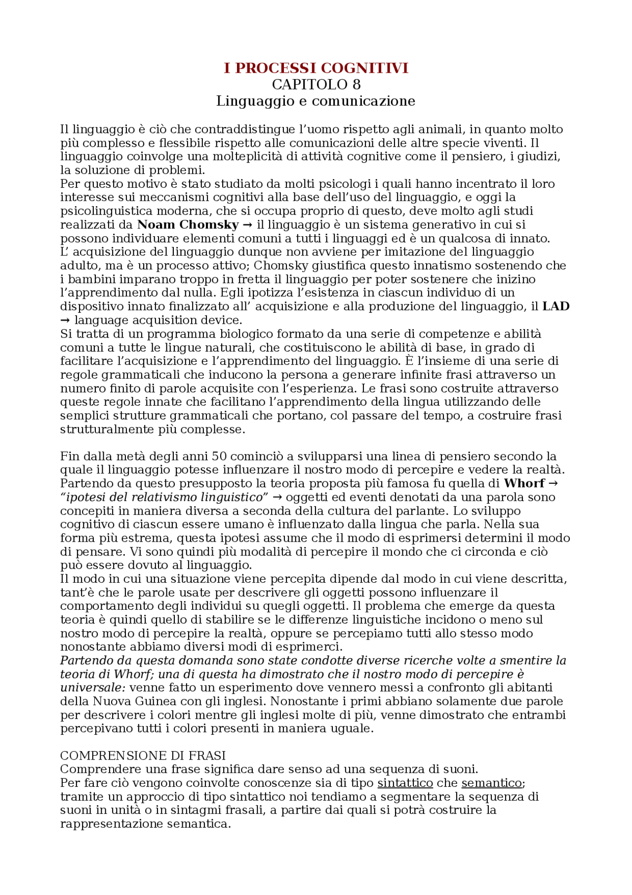 I Processi Cognitivi Docsity