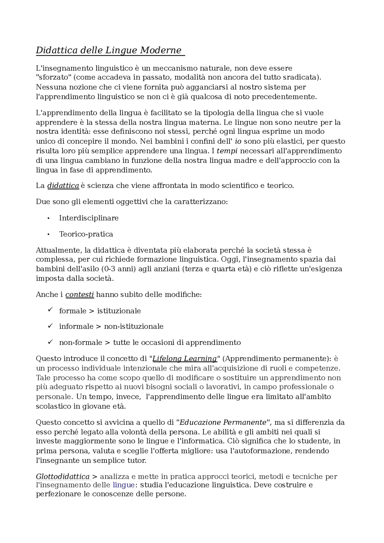 Didattica Delle Lingue Moderne Docsity