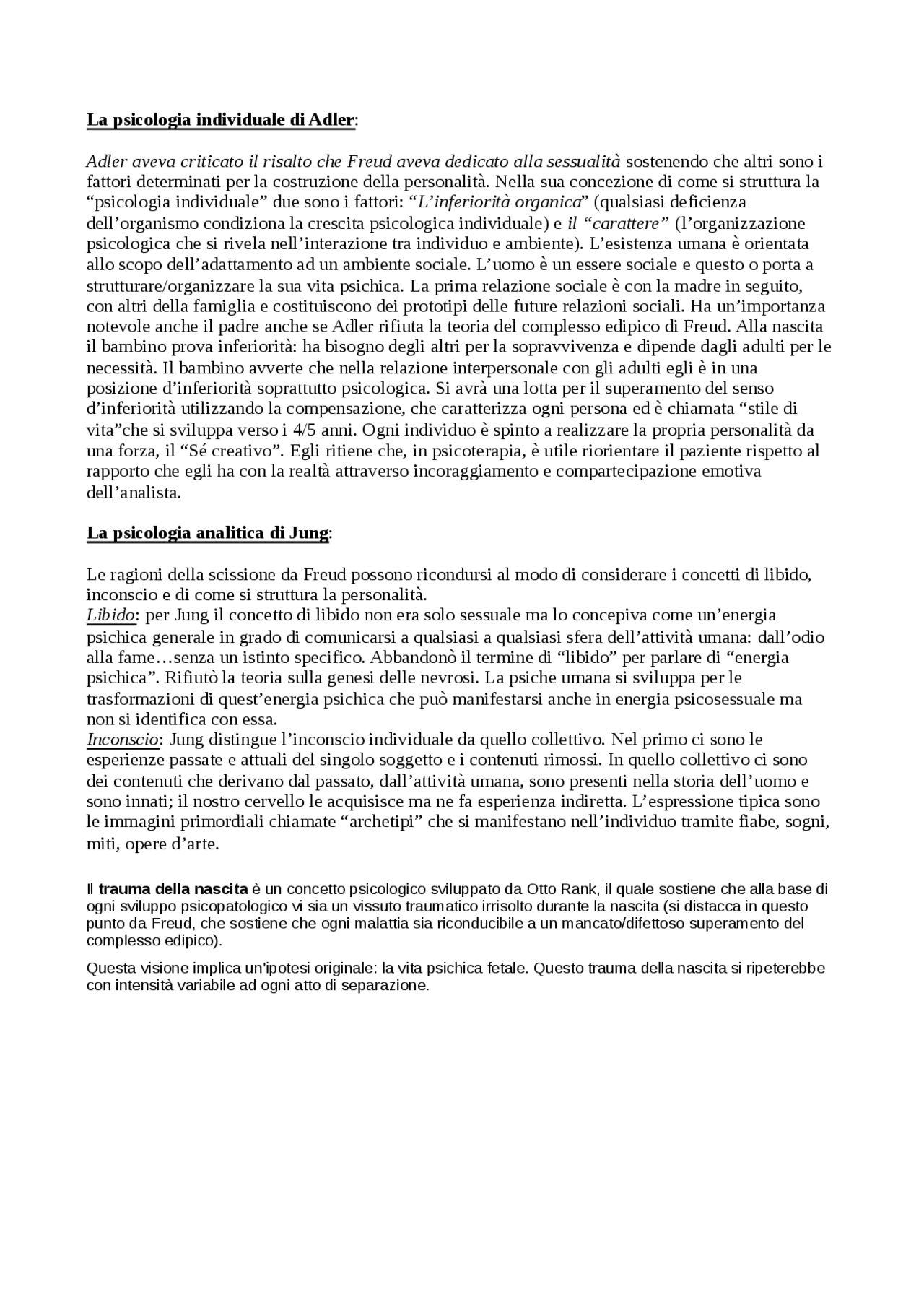 Appunti Sulle Psicologie Di Adler E Jung Docsity