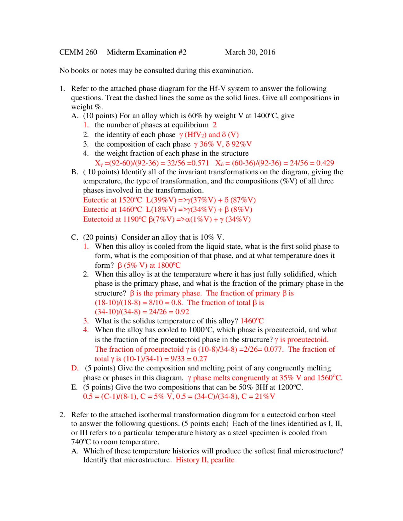 Midterm Exam 2 Properties Of Materials Cme 260 Docsity