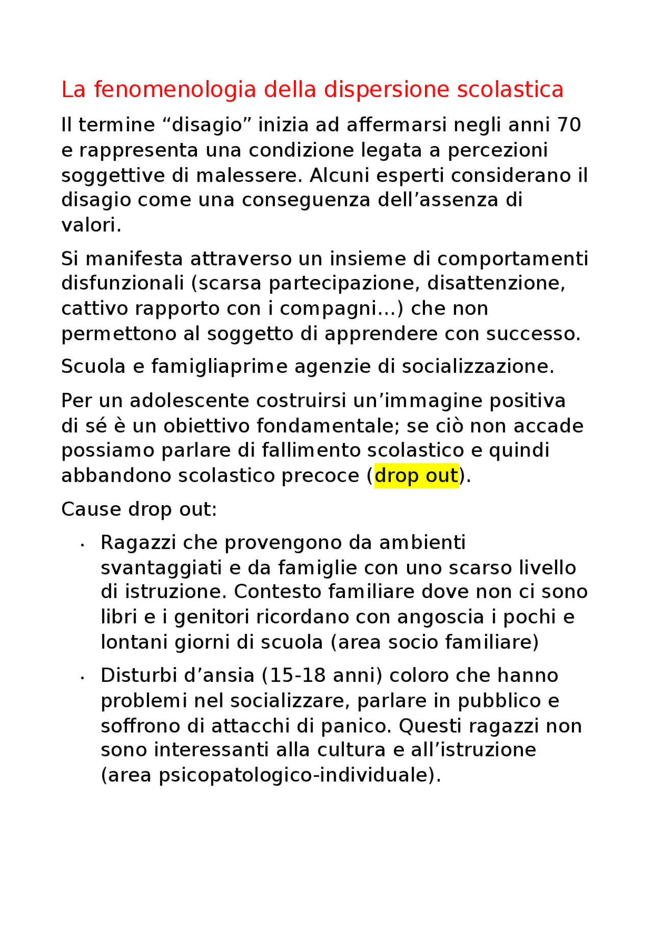 Riassunto Dispersione Scolastica Unikore Prof Pellerone Docsity
