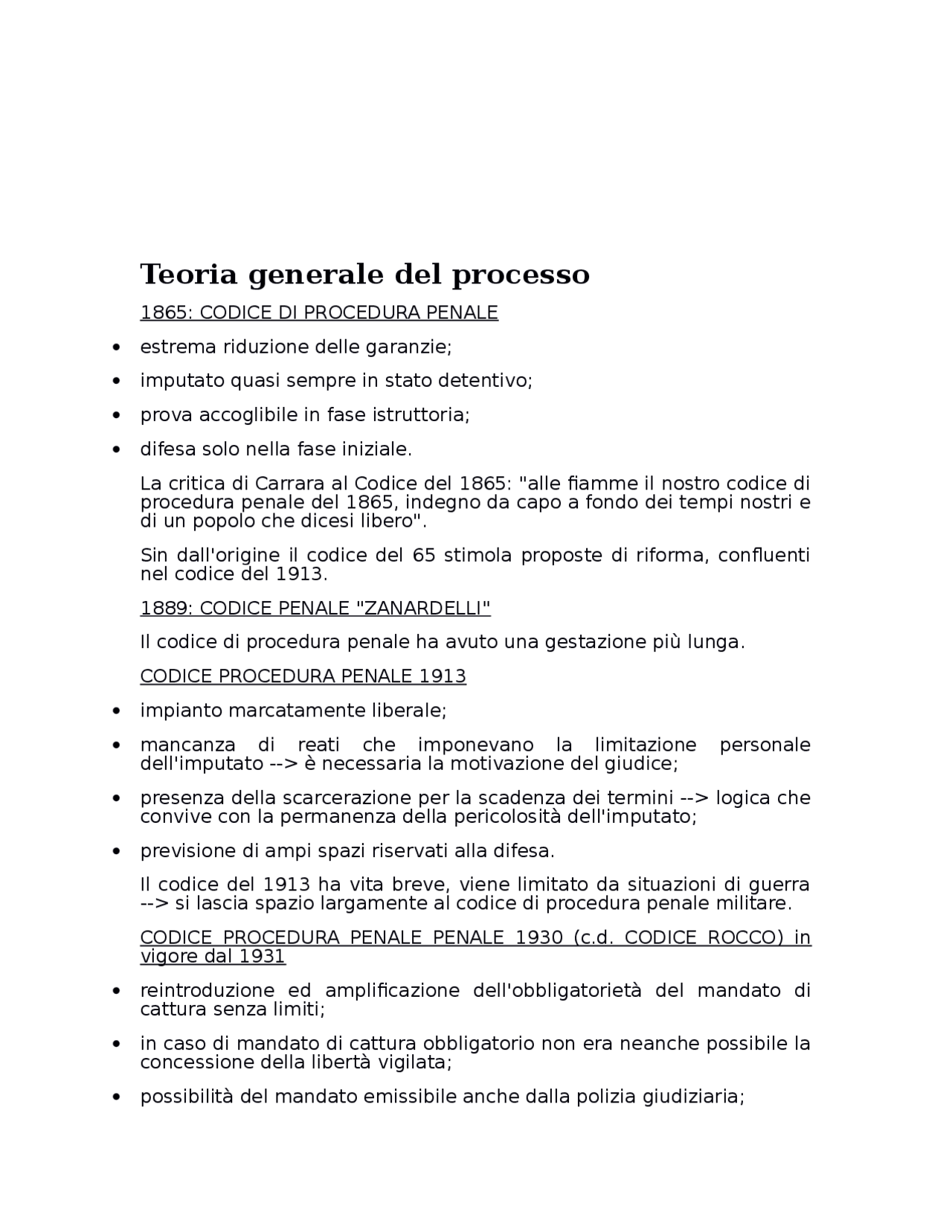 Teoria generale del processo | Appunti di Diritto Processuale Penale - Docsity