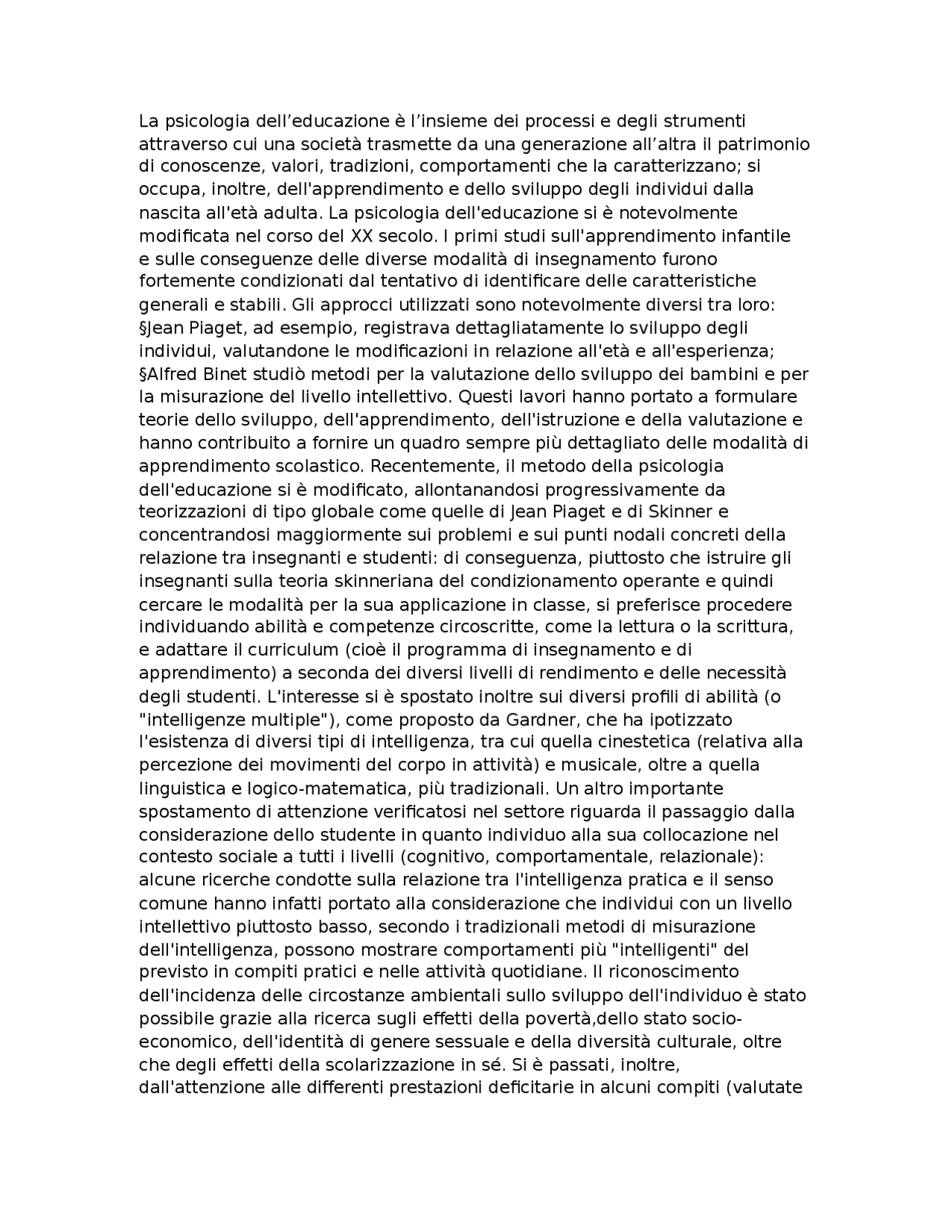 Psicologia Delleducazione Riassunto Docsity