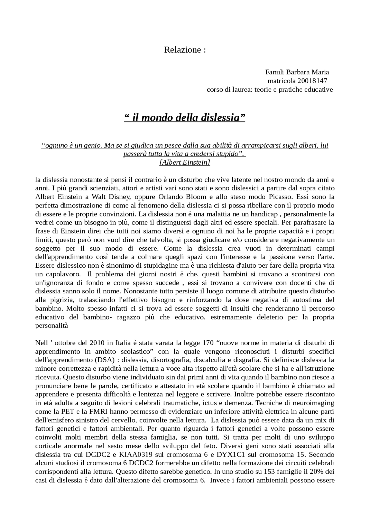 Relazione Sulla Dislessia Docsity