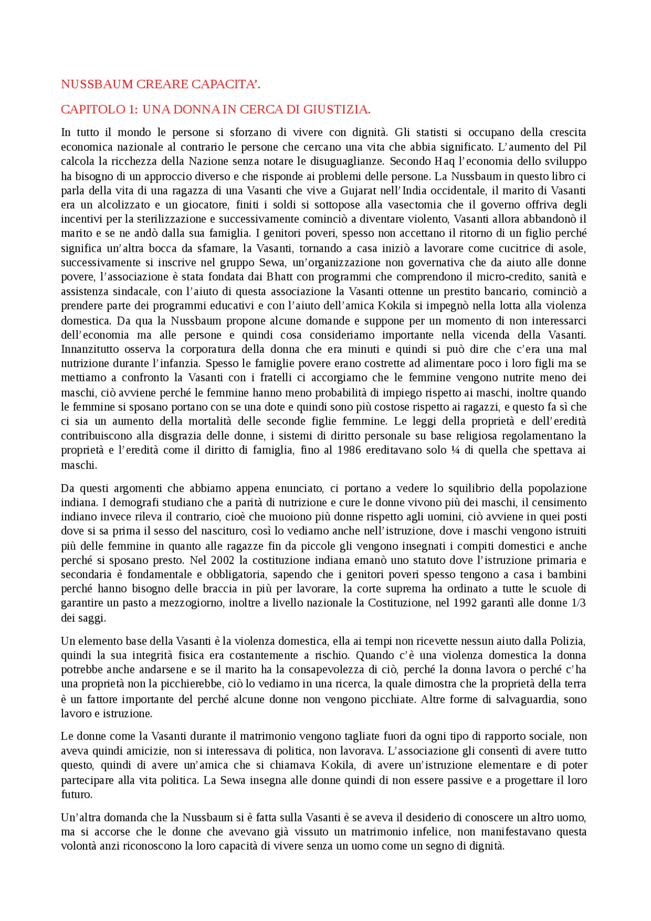Creare Capacità Nussbaum Docsity
