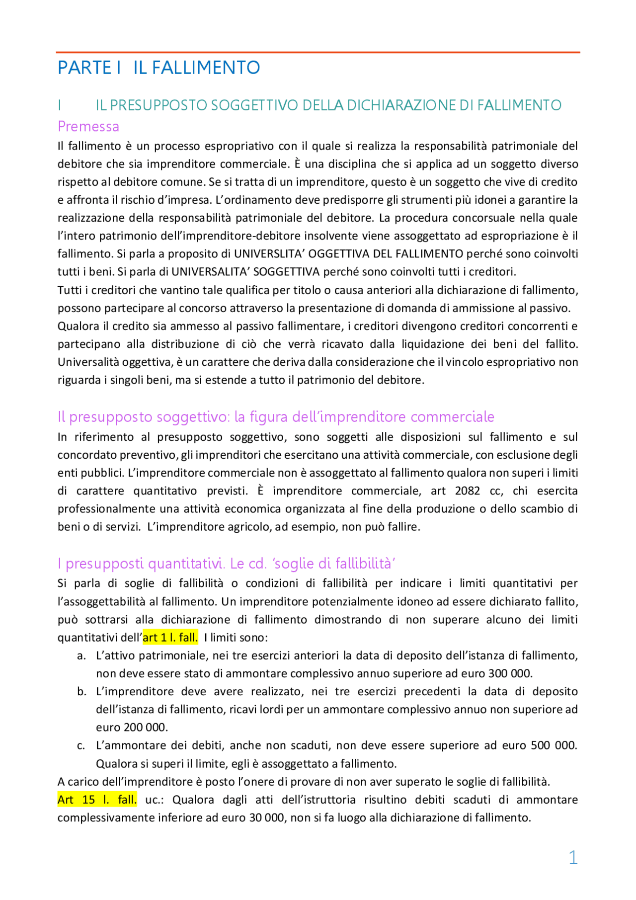 Riassunto Del Testo Le Procedure Concorsuali Di Diritto Fallimentare